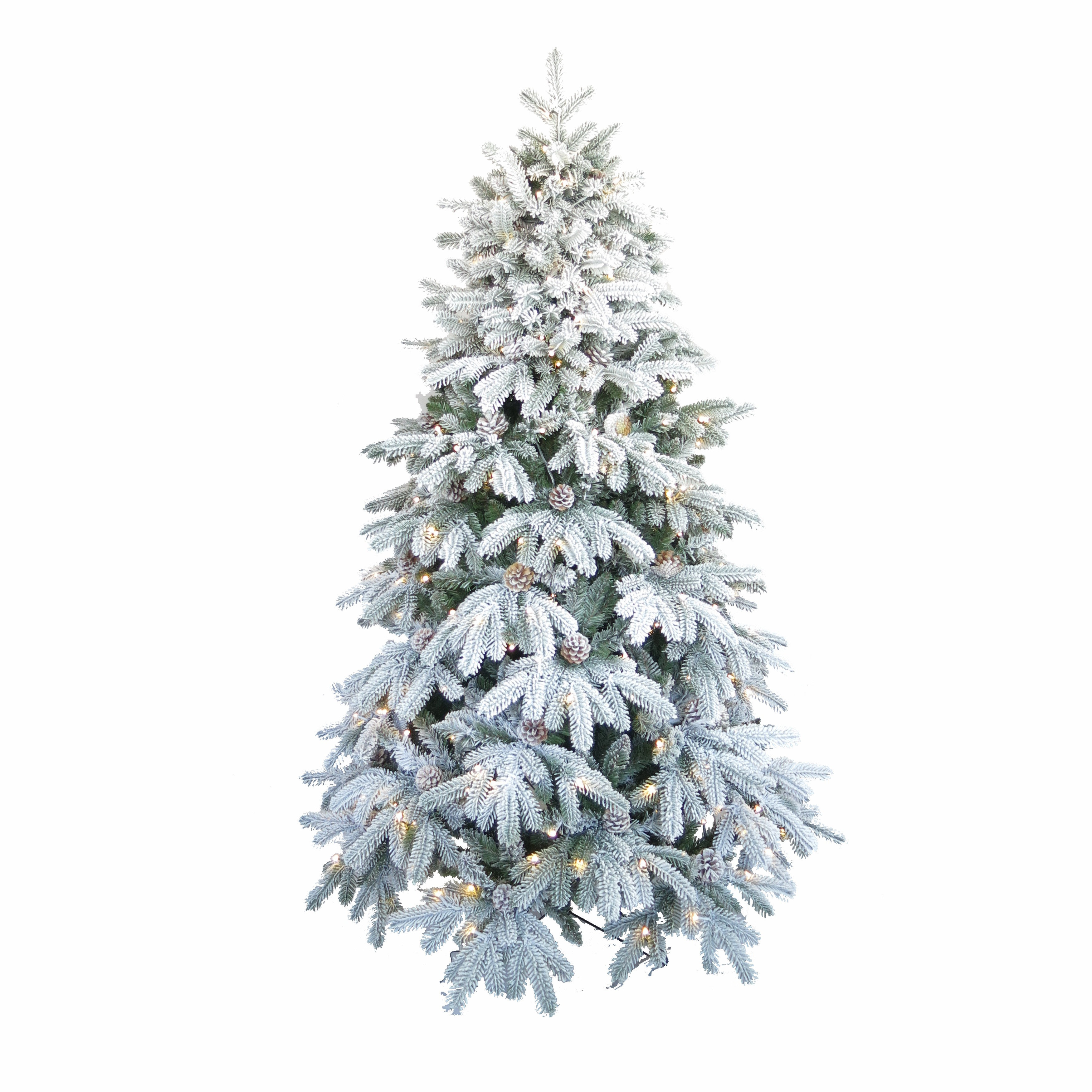 A&B Home Tall 6' Snow Flocked Christmas Pine Tree with 300 Warm White ...