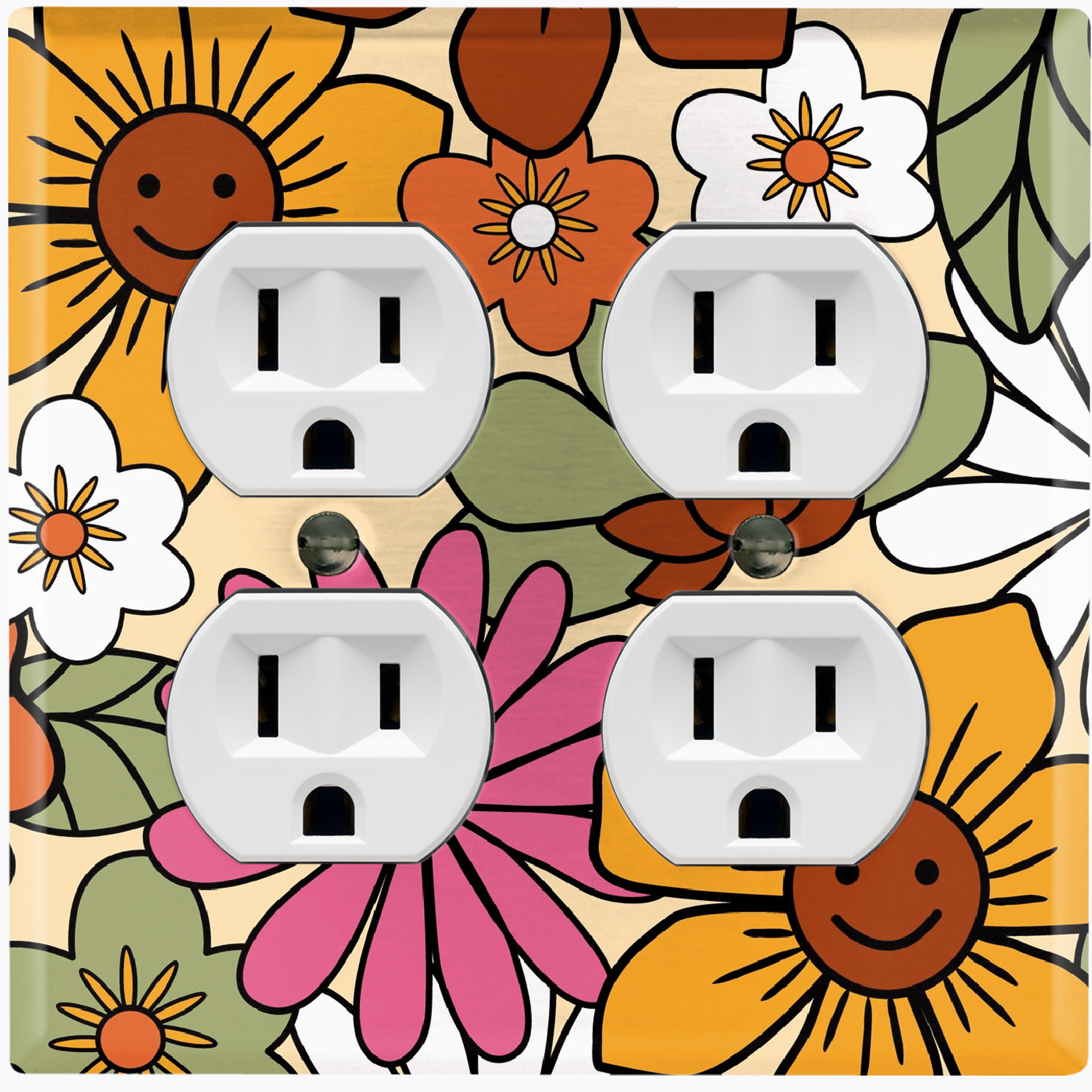 WorldAcc Metal Light Switch Plate Outlet Cover (Groovy Sun Flower Happy ...