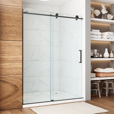 Mauna Oceanus 55" - 59" W x 75" H Single Sliding Frameless Shower Door ...
