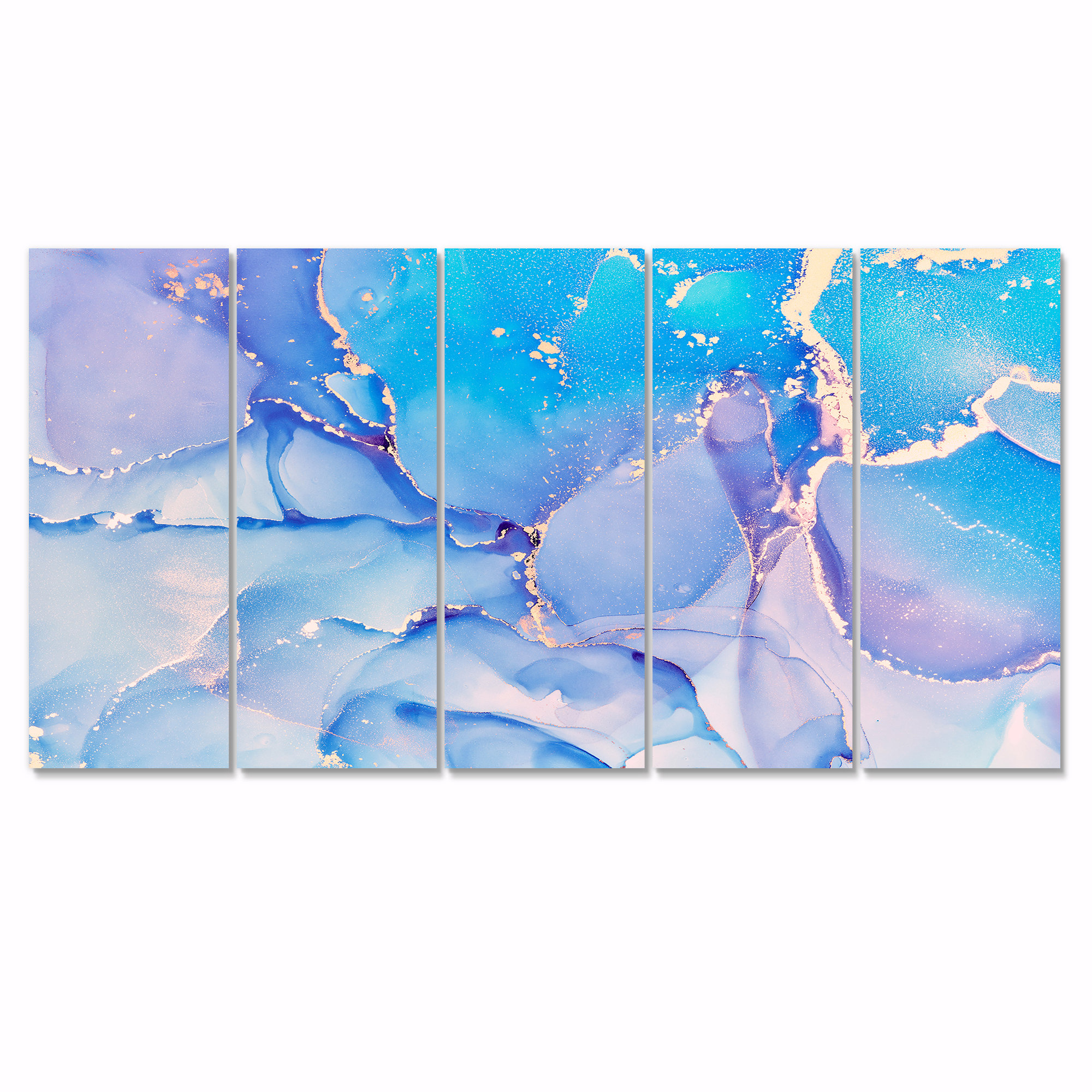 DesignArt " Light Blue Abstract Liquid Ink Art " 5 - Pieces - Wayfair ...