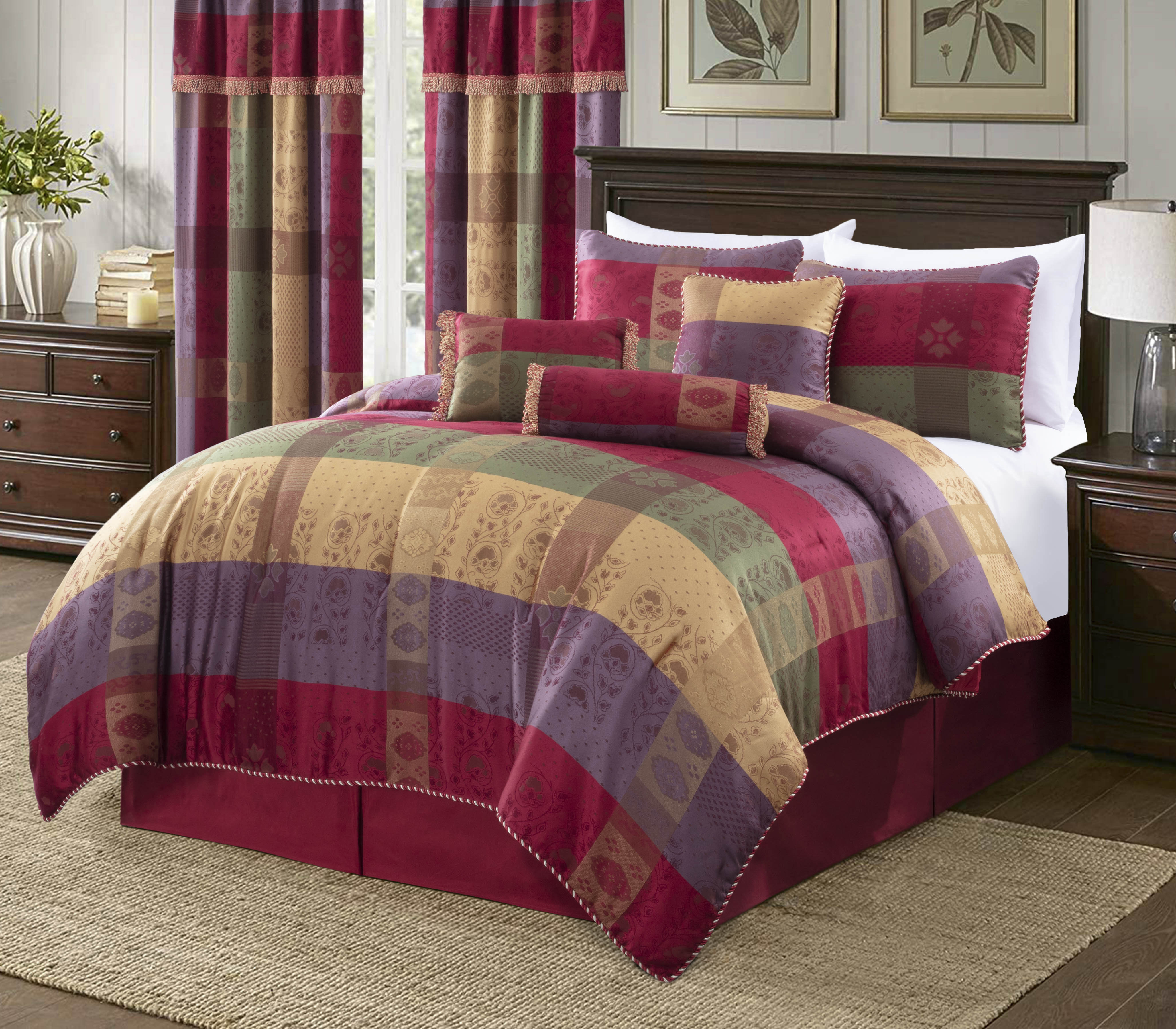 Chezmoi Collection Purple/Yellow/Brown Microfiber 7 Piece Comforter Set ...