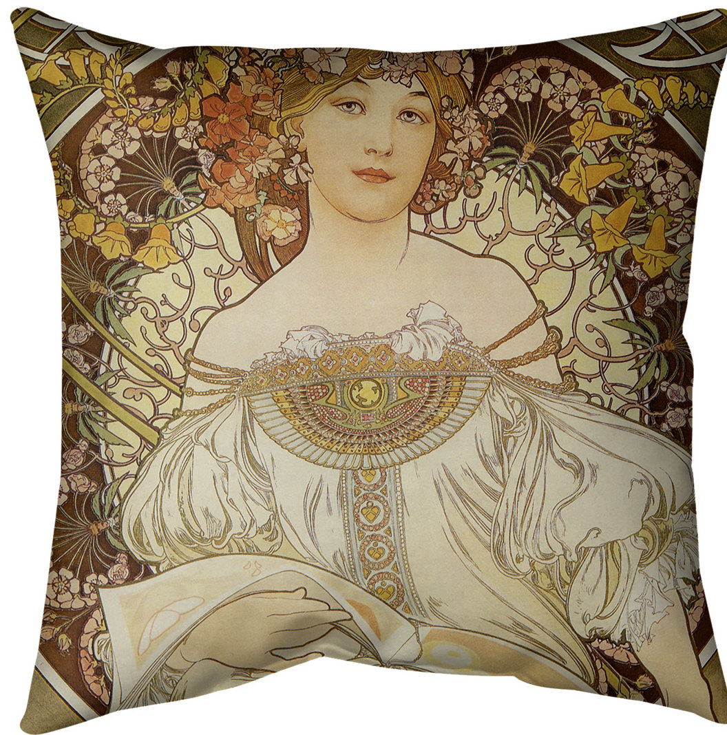 ArtVerse Alphonse Mucha Lady Reading Throw Pillow | Wayfair