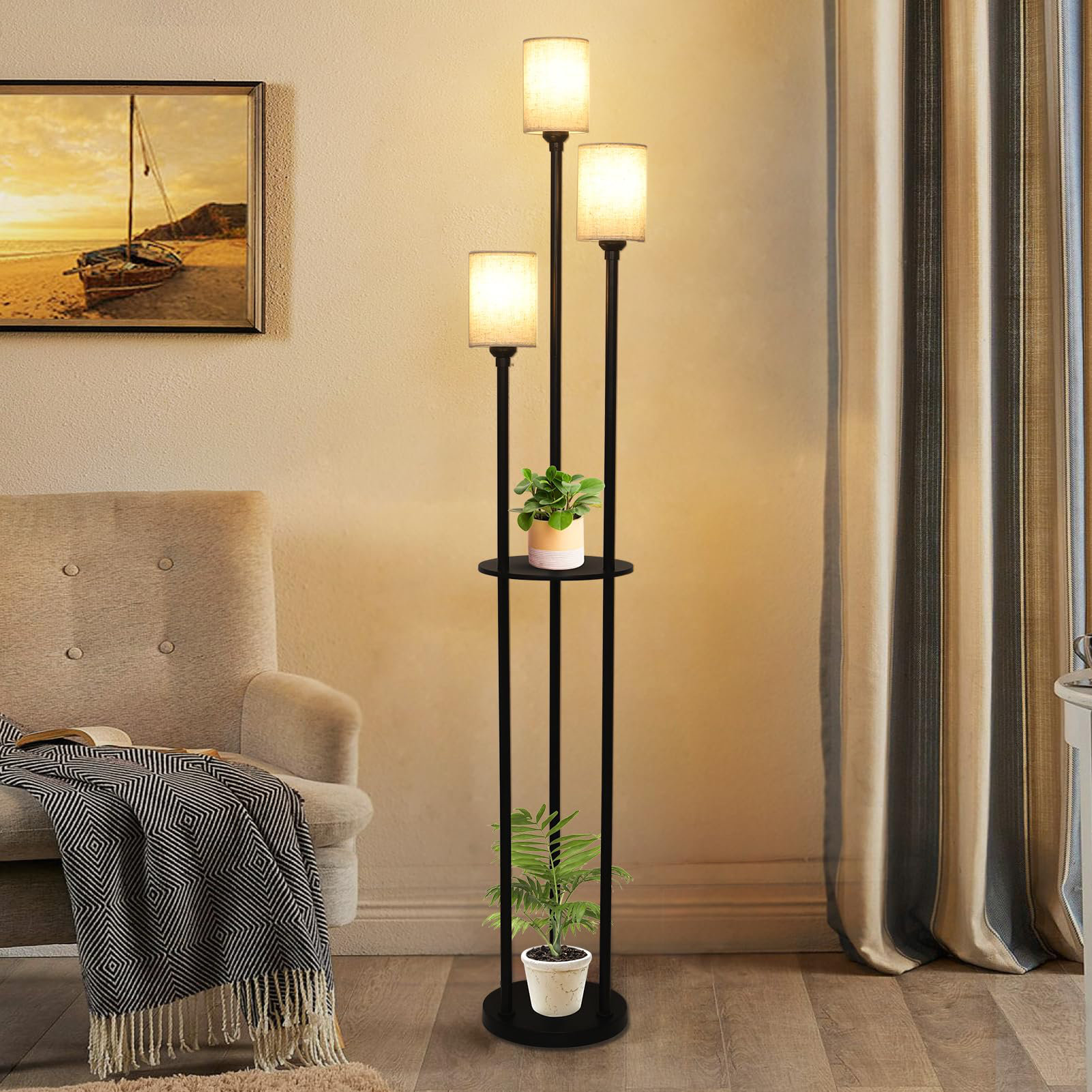 Mercer41 Lampe sur pied moderne et minimaliste dorée avec deux ...