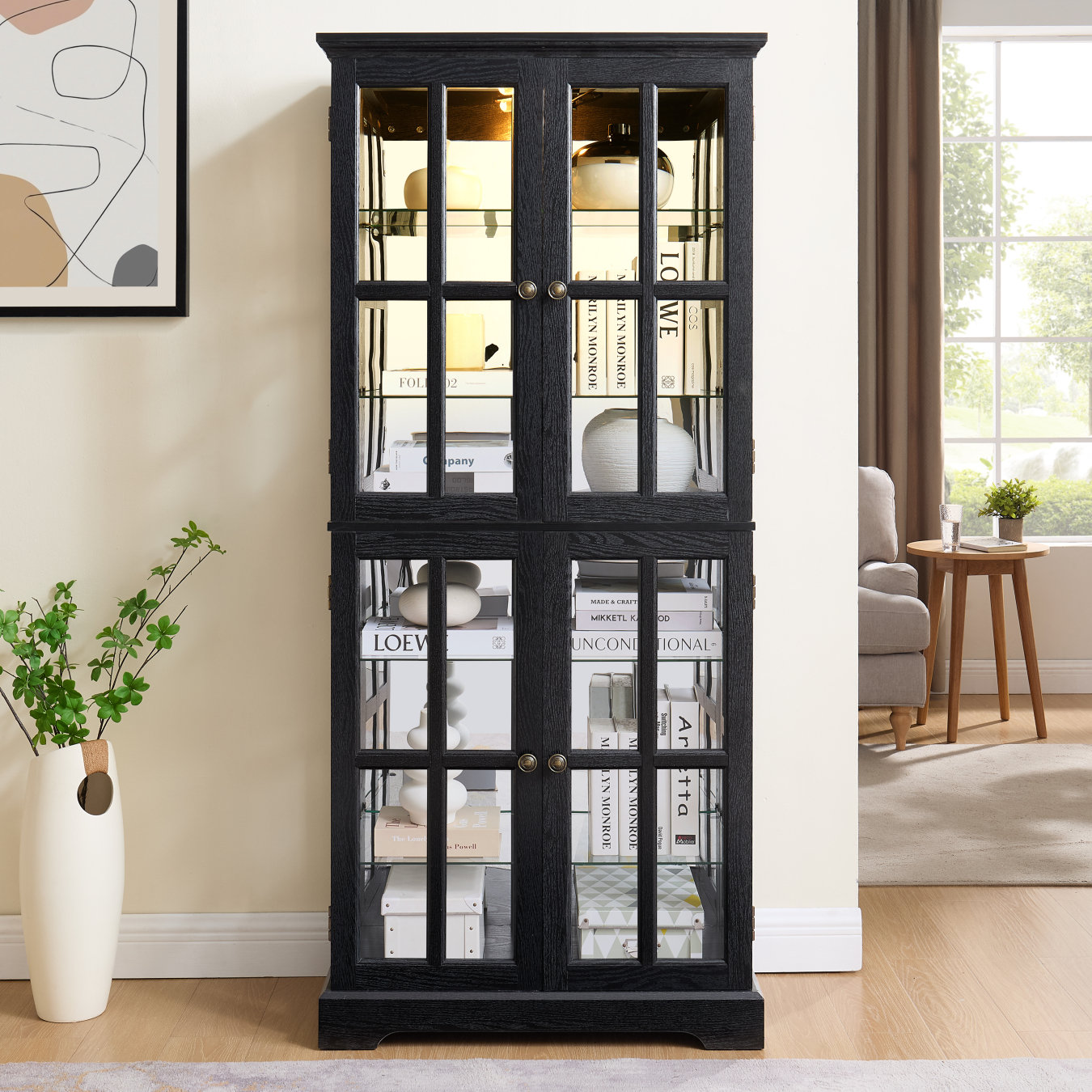 Red Barrel Studio Curio Display Cabinet With Glass Doors And Adjustable ...