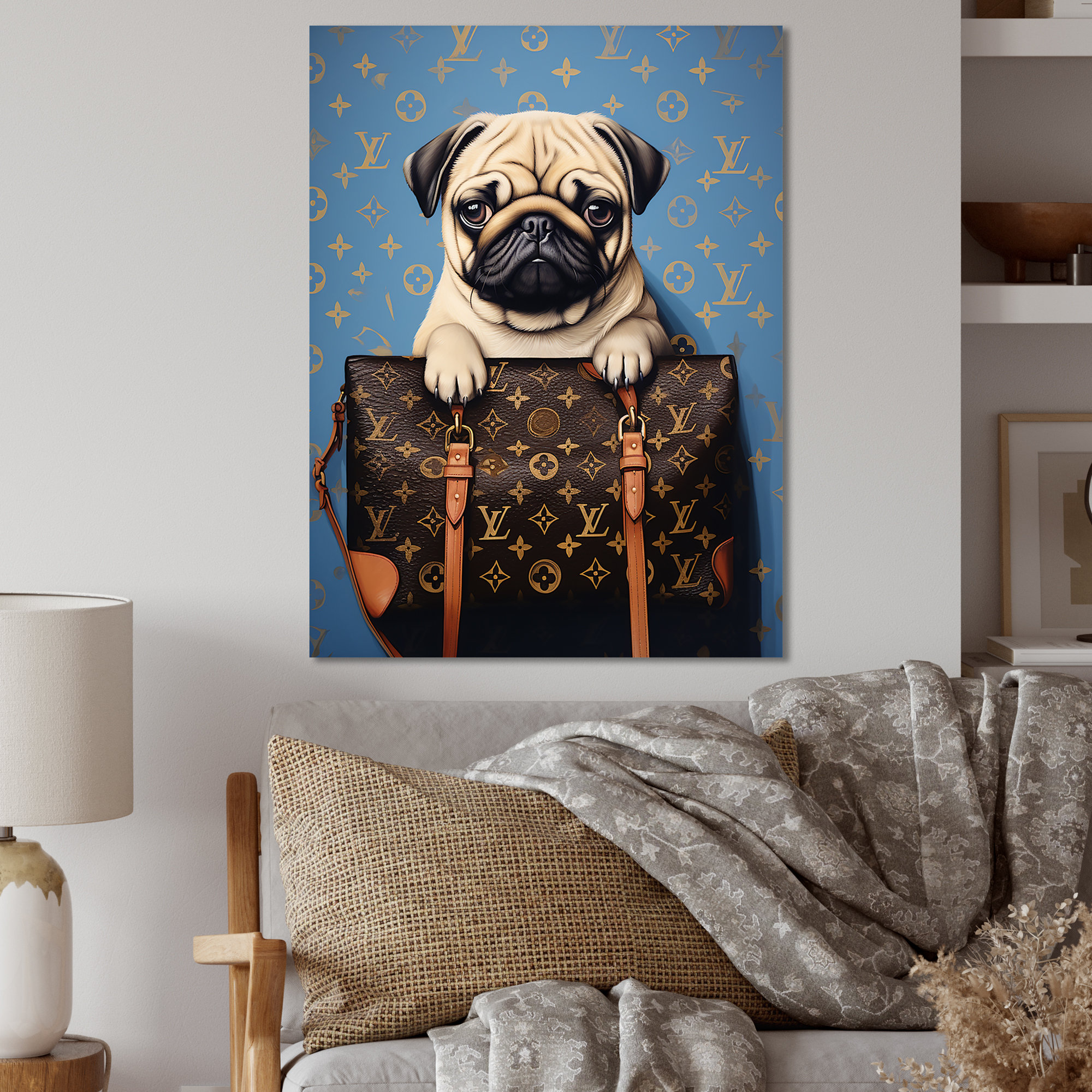 Ivy Bronx Fashion Brand Pug With Hand Bag I - Dog Metal Wall Art | Wayfair