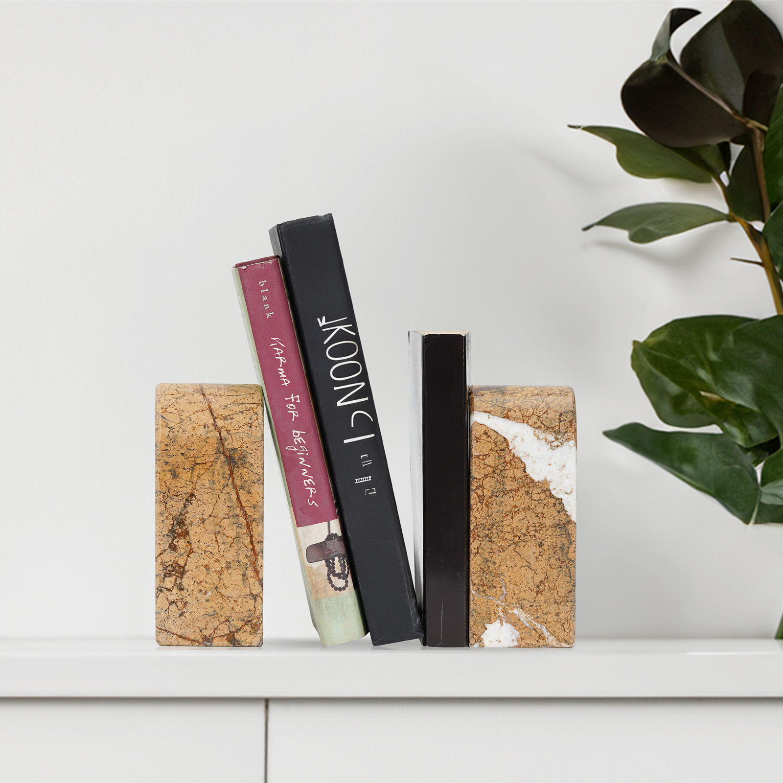 Koville Natural Marble Bookends, Set Of 2, Black Fossil | Wayfair