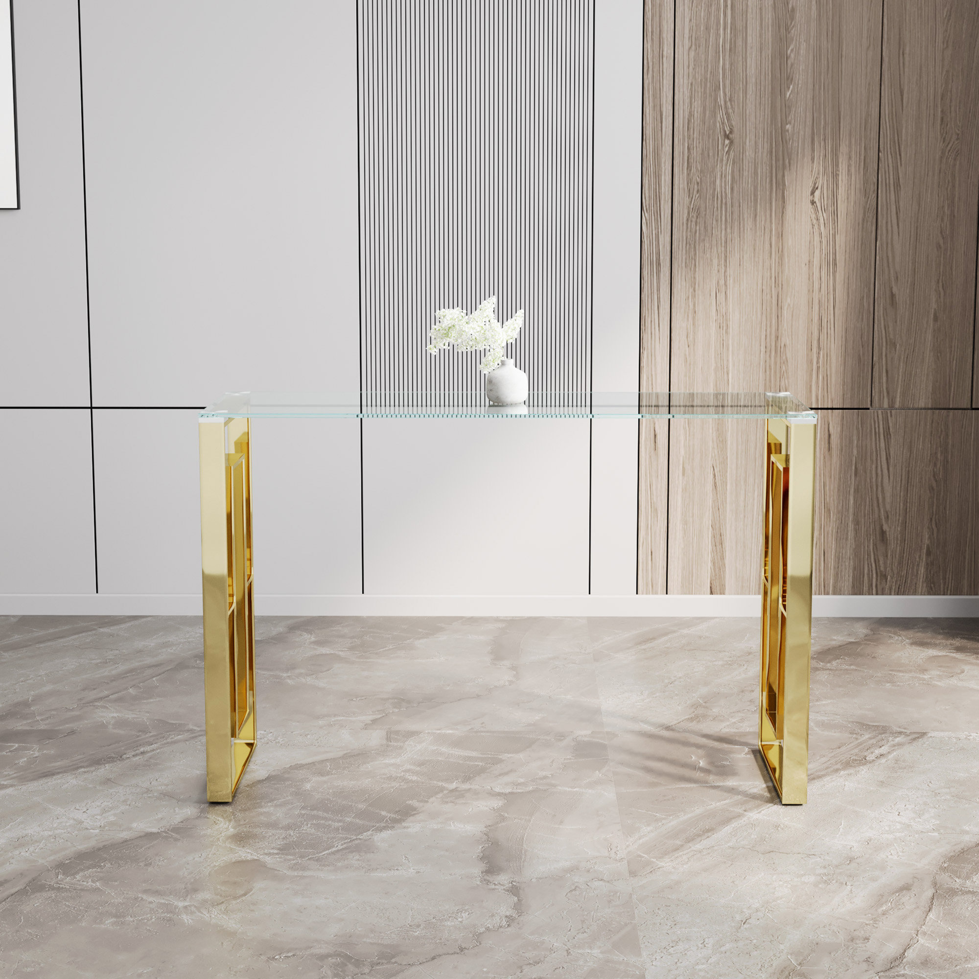 Mercer41 Console Table Stainless Steel Glass,Meal side table Golden ...