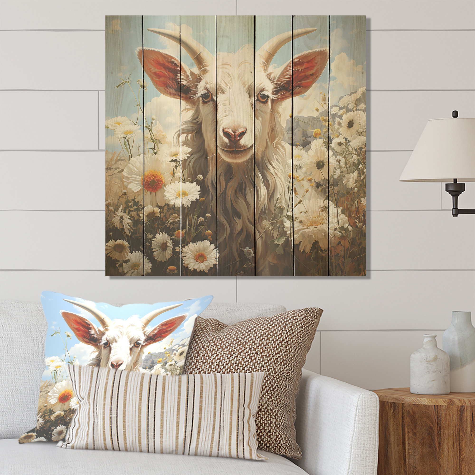 August Grove® Brown Goat Farm Meadow II - Goat Animal On Wood Print ...