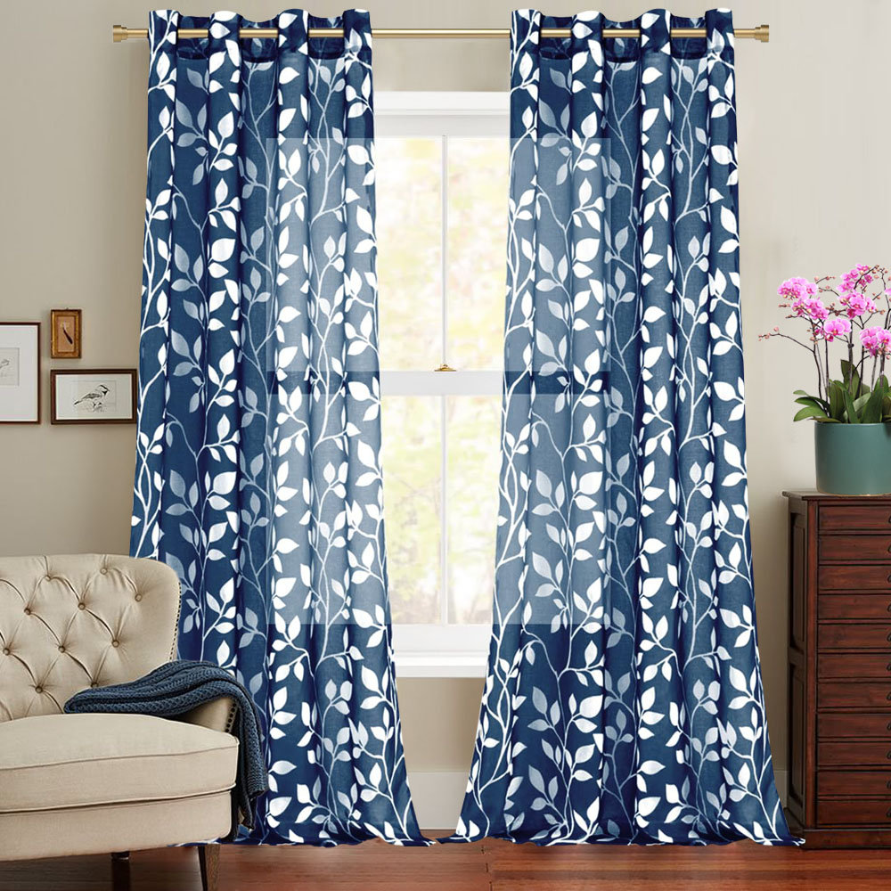 Red Barrel Studio® Sheer Curtains, Elegant Leaf Pattern Drapes For ...