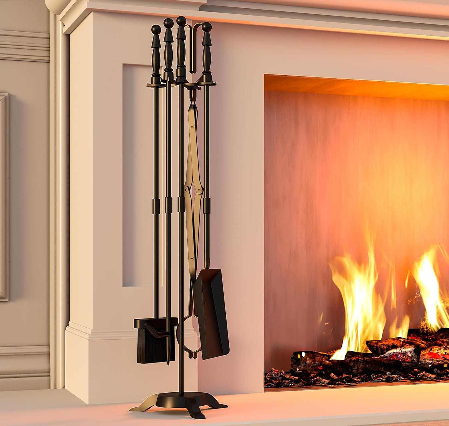 Charlton Home® Fireplace Tools Set 5 Pieces Wrought Iron Fire Tool Set ...