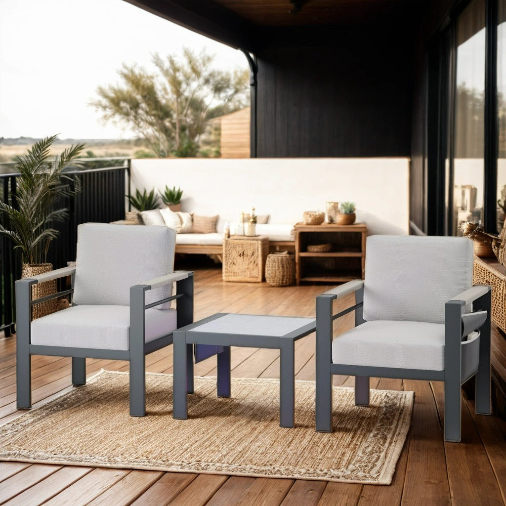 Ivy Bronx Nell Aluminum 2 - Person Seating Group with Cushions and LED ...