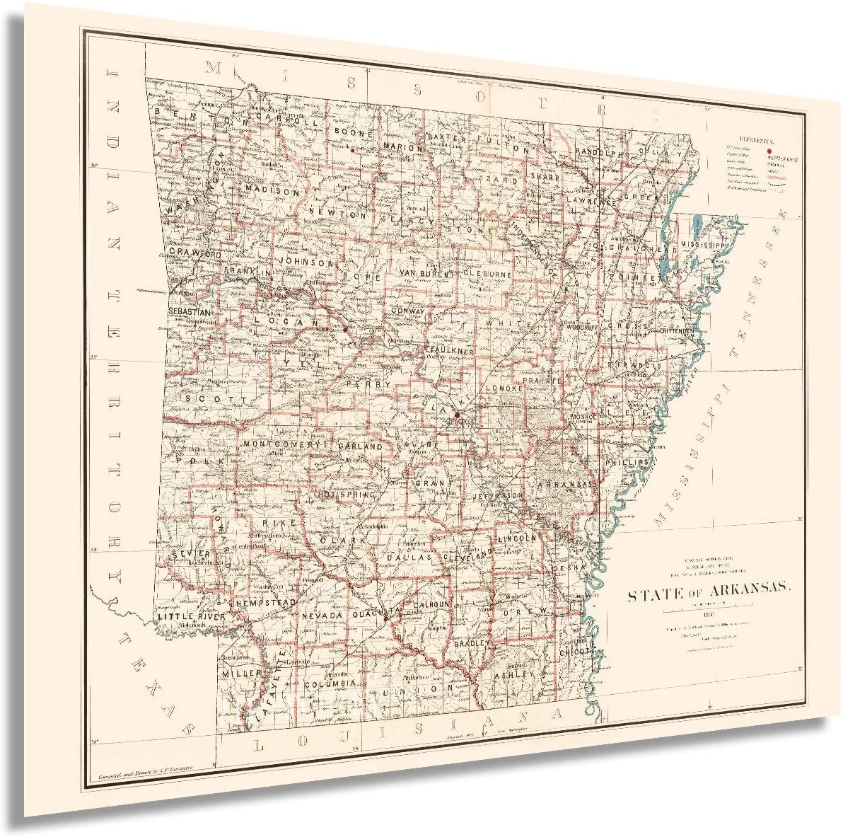 HISTORIC PRINTS HISTORIX Vintage 1886 Arkansas State Map - 18X24 Inch ...
