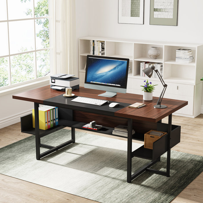 Ebern Designs Freiden 63" Executive Desk with Shelves, Walnut | Wayfair