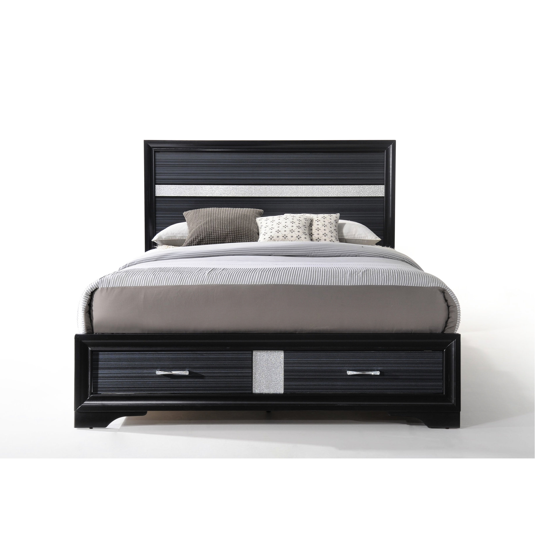 Latitude Run® Queen Size Storage Bed In Black - 3d Texture And Wood ...