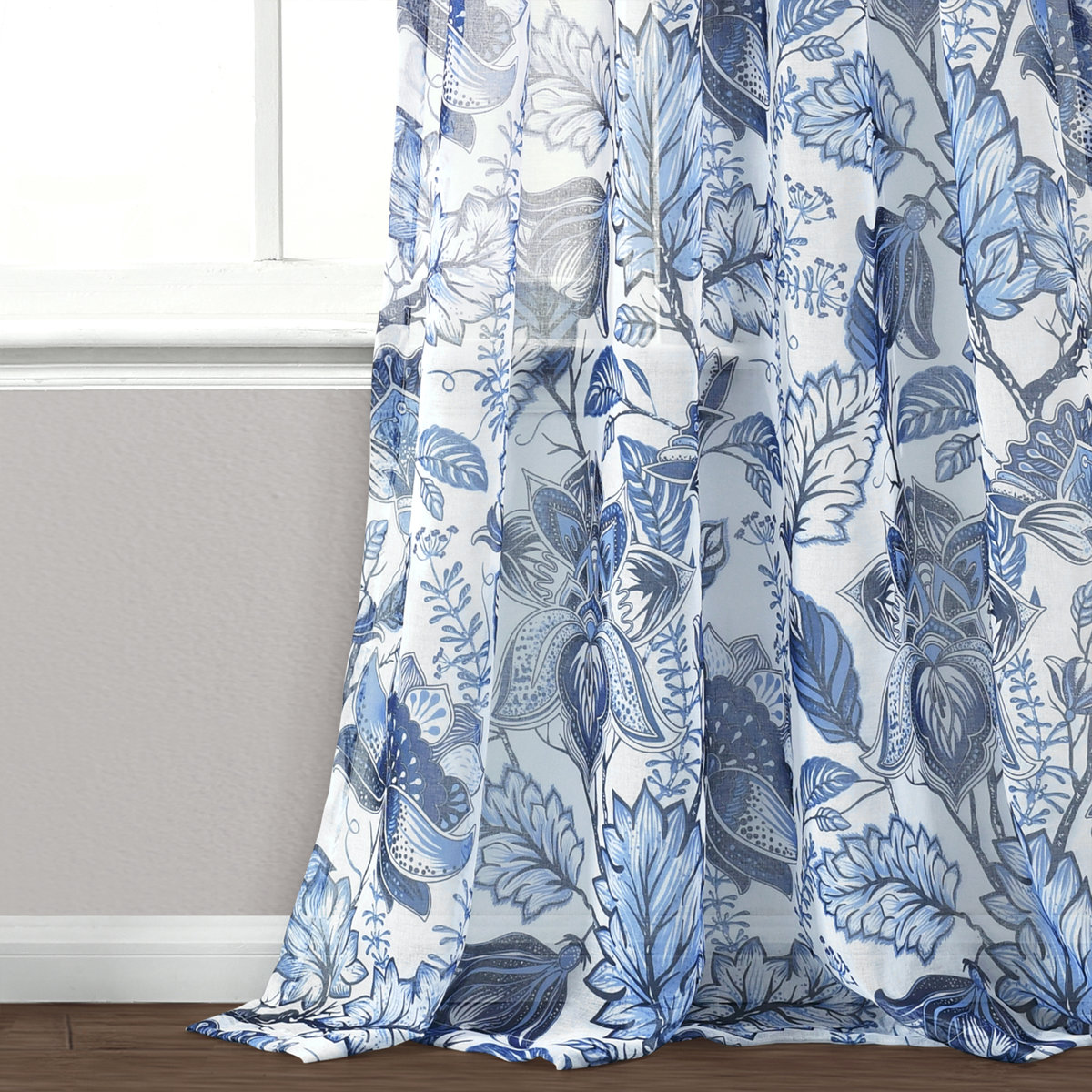 Lush Decor Cynthia Jacobean Floral Sheer Rod Pocket Curtain Panels ...