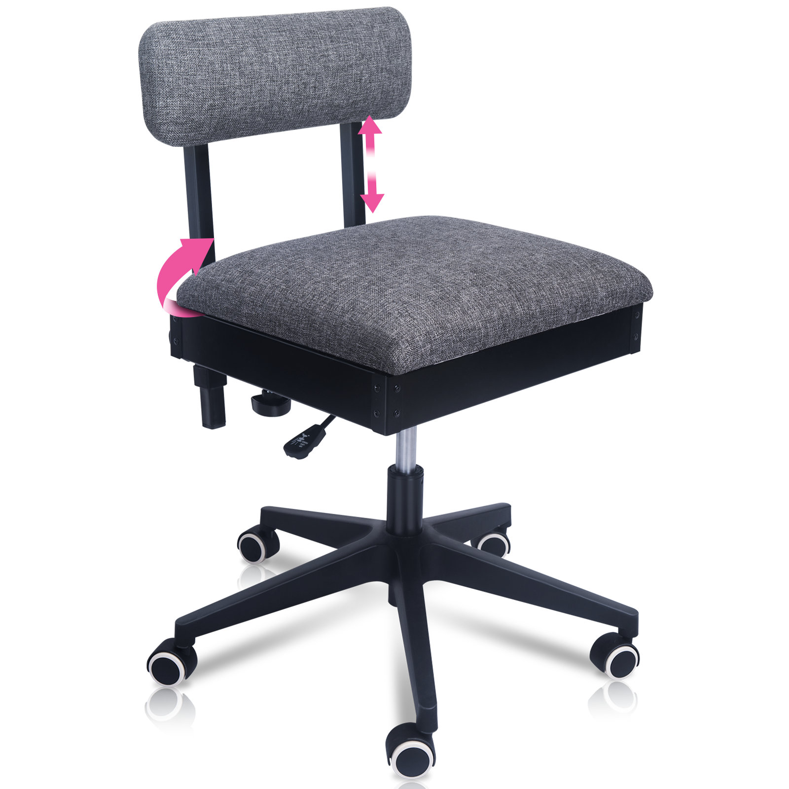 Pink Power Hydraulic Sewing Chair with Wheels and Adjustable Back ...