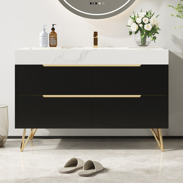 Mercer41 Isenbert 35.4'' Single Bathroom Vanity with Faux Marble Top ...
