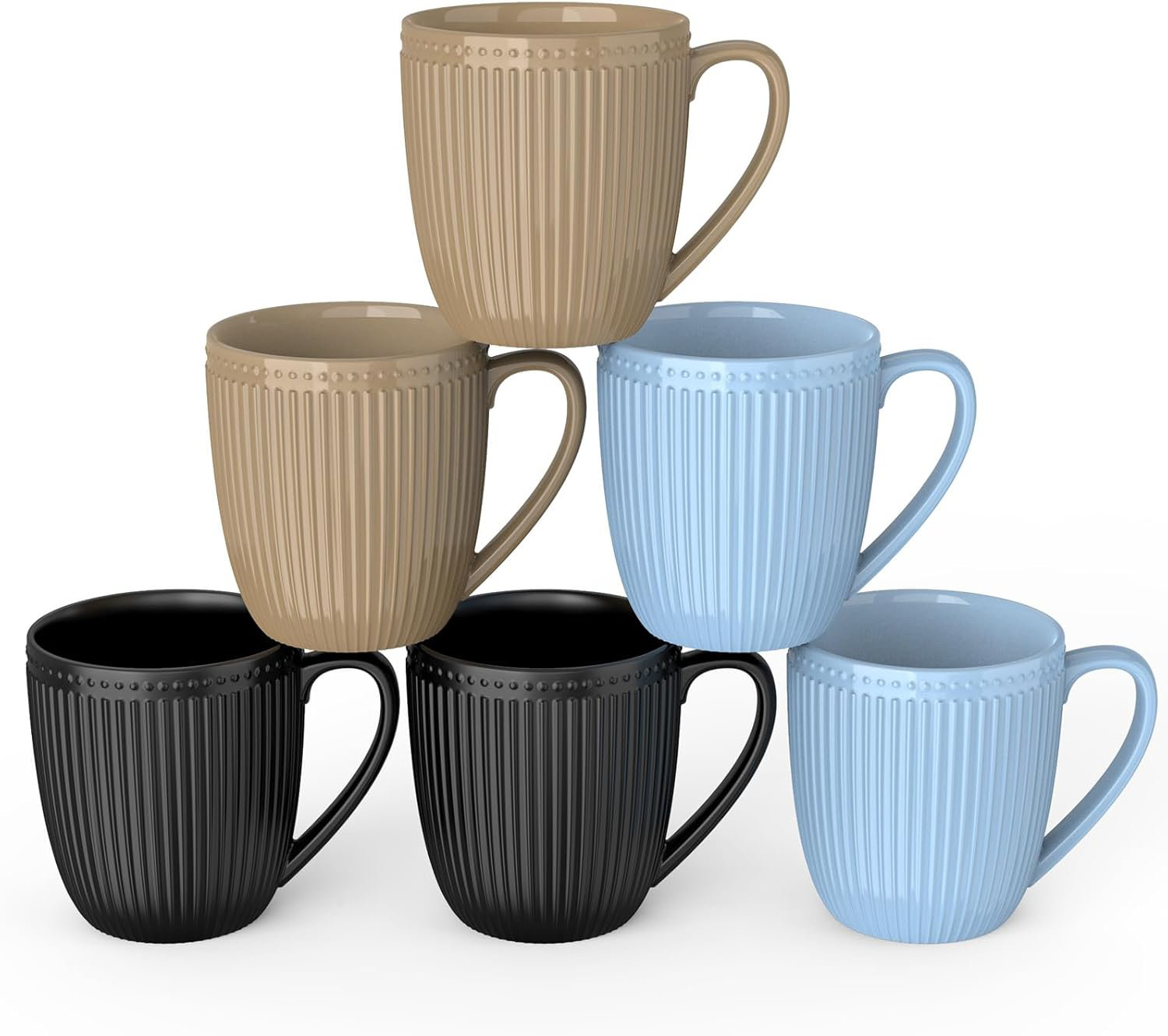 Fenoway Coffee Mugs Set of 6, 16 Oz Coffee Mugs, Porcelain Mugs, Large ...