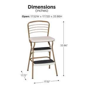 COSCO Stylaire Steel Retro Chair + Step Stool with Flip-Up Vinyl Seat ...