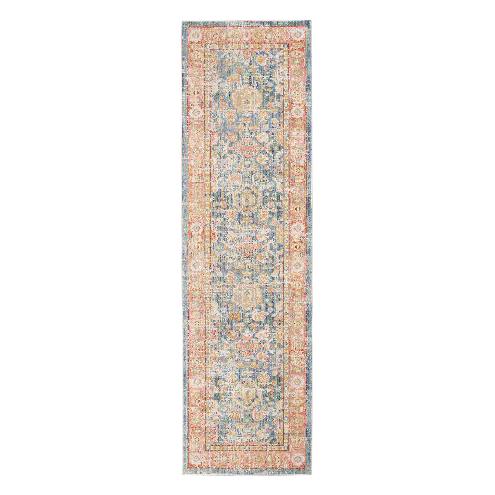 ZeaZu 8' Blue Floral Power Loom Runner Rug | Wayfair