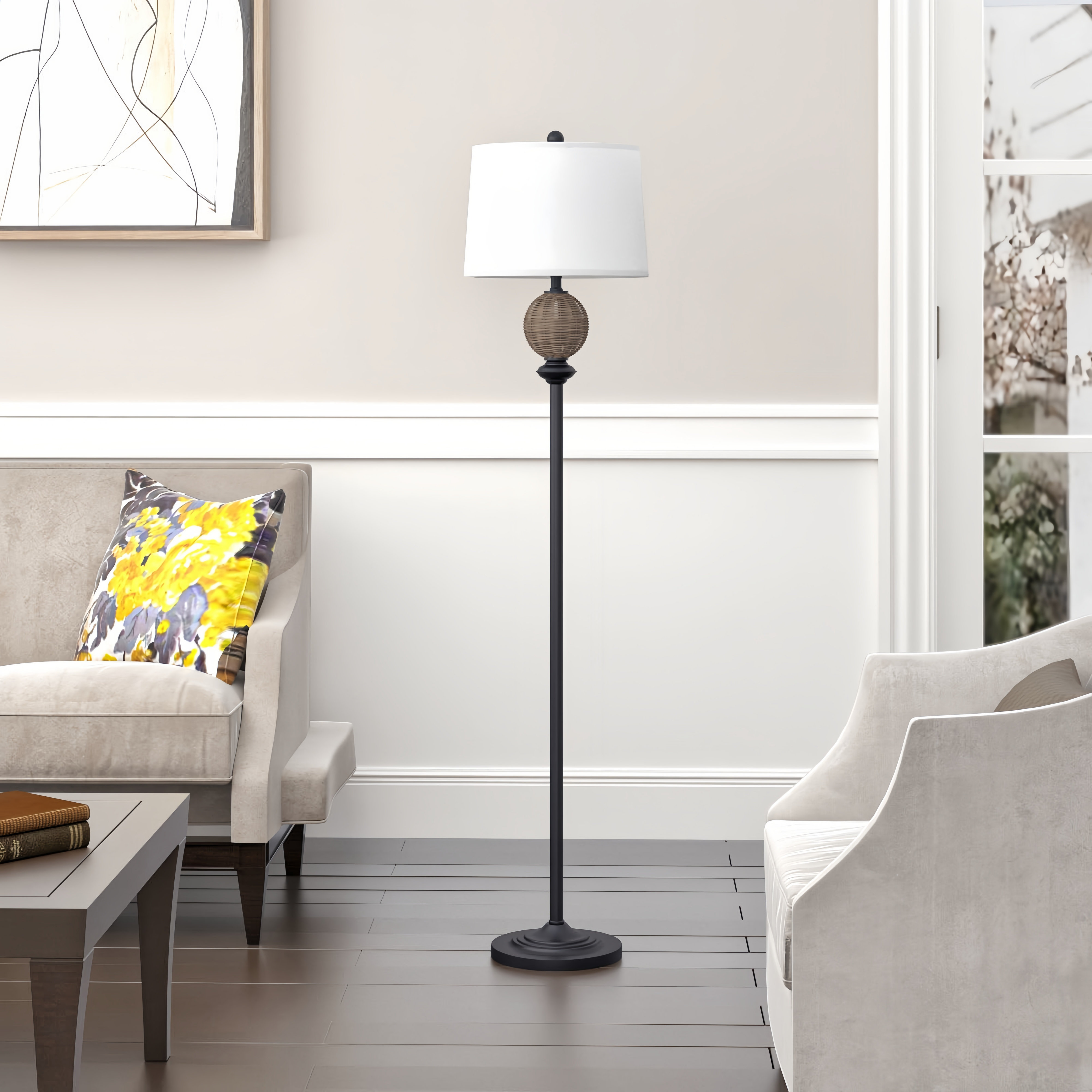 Charlton Home 64 in. Black Traditiongal Dimmable 1 Light Metal Rattan ...