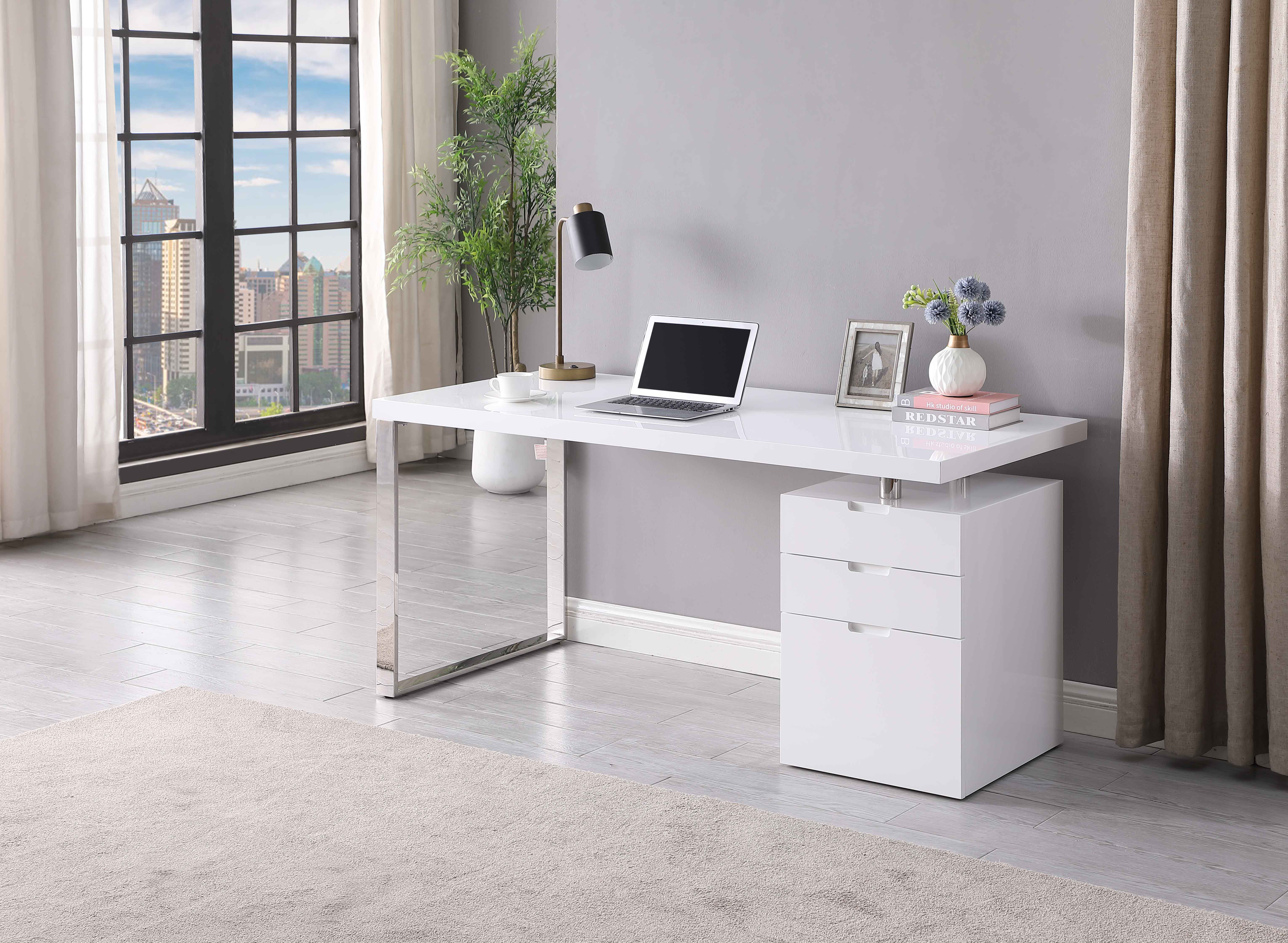Chintaly Imports Rotatable Home Office Desk w/ Wooden Top & 3-Drawer ...