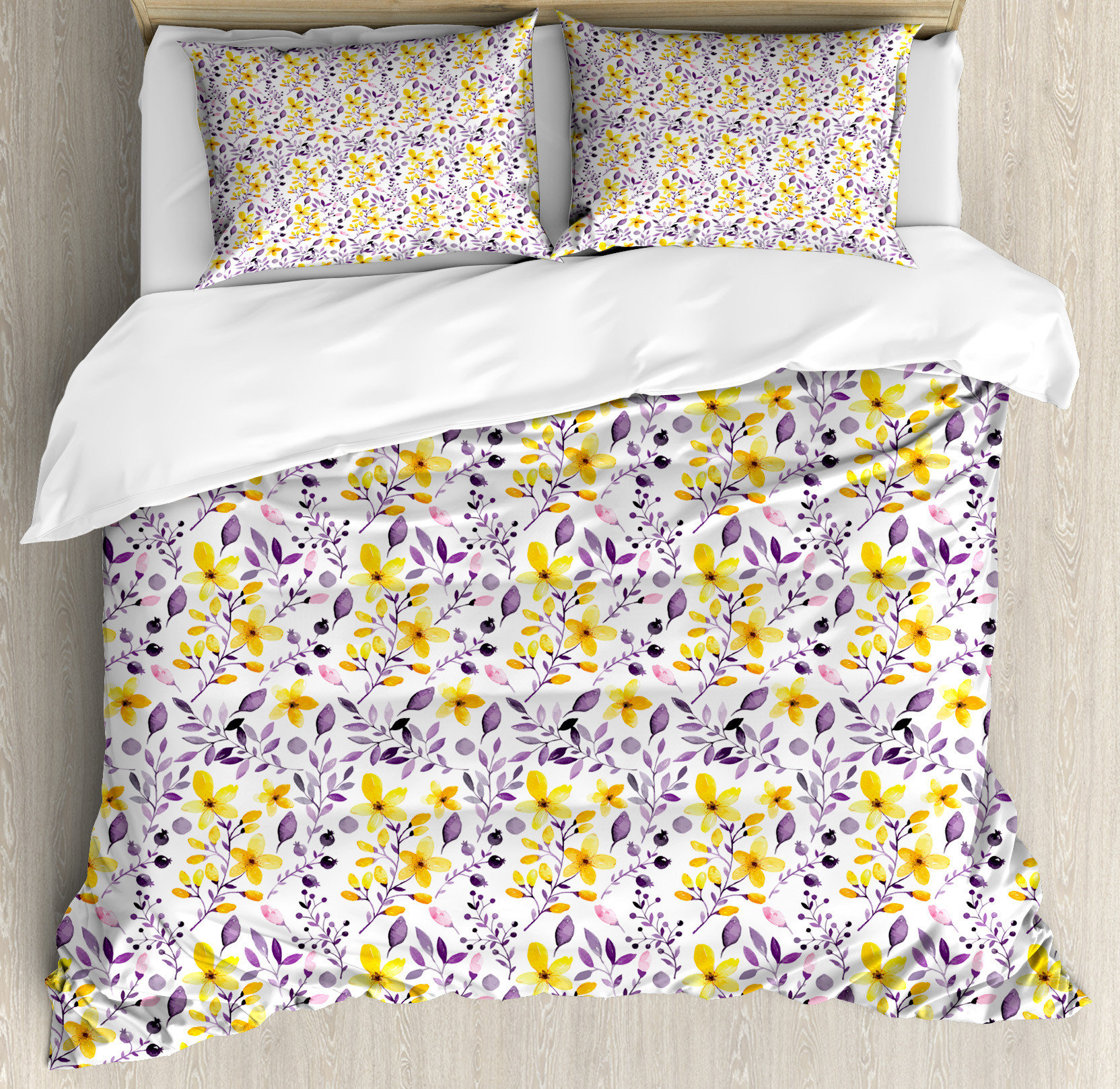Ambesonne Spring Duvet Cover Set, Rural Flowers and Leaves, Calking ...