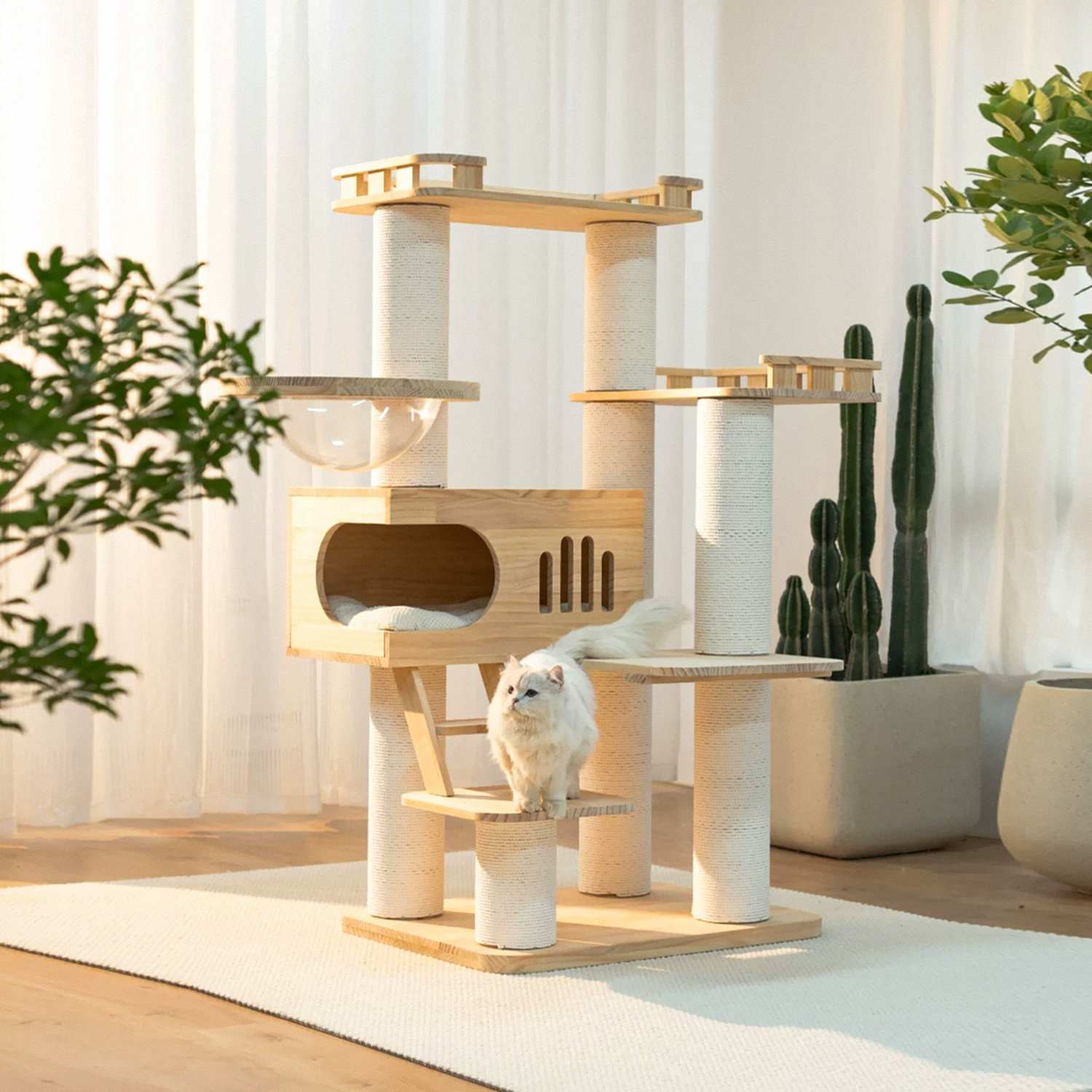 KZLAA 59 H Solid Wood Cat Tree Multi-Level Tall Cat Tower Cat Tree for ...