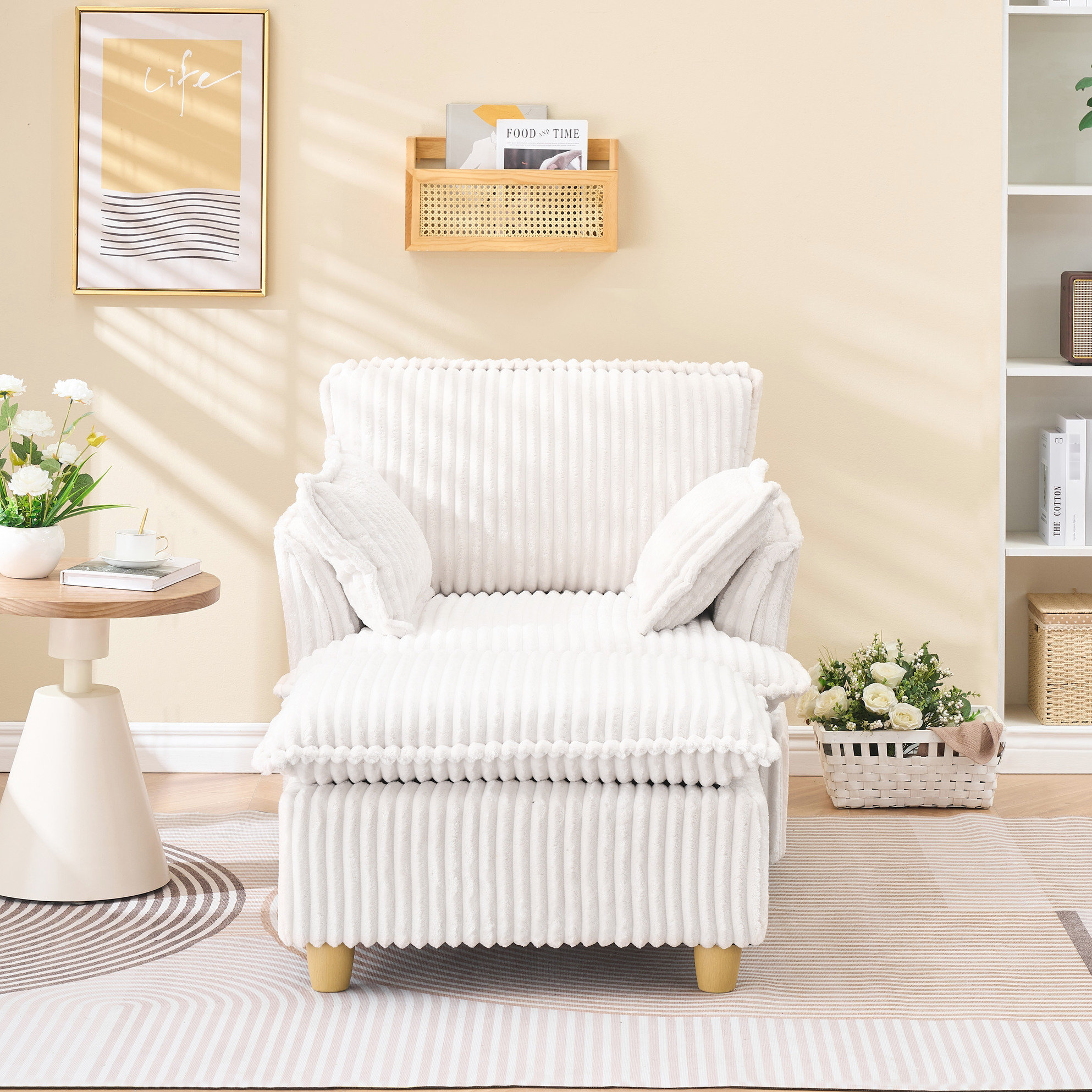 Ebern Designs Corduroy Comfortable Seat With And Pillows For Relaxing ...