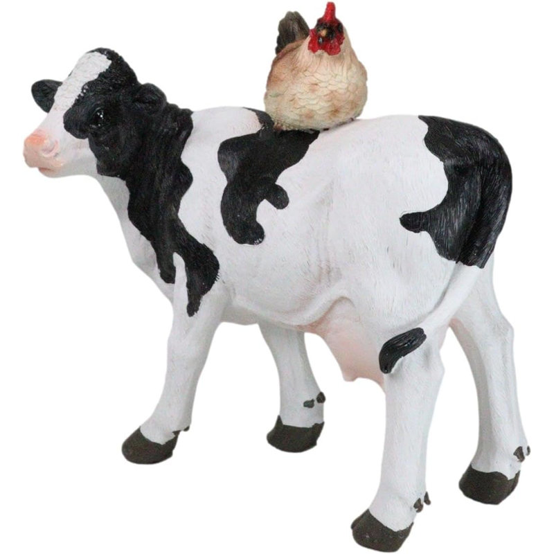 August Grove® Western Country Rustic Farmhouse Holstein Cow With Hen ...