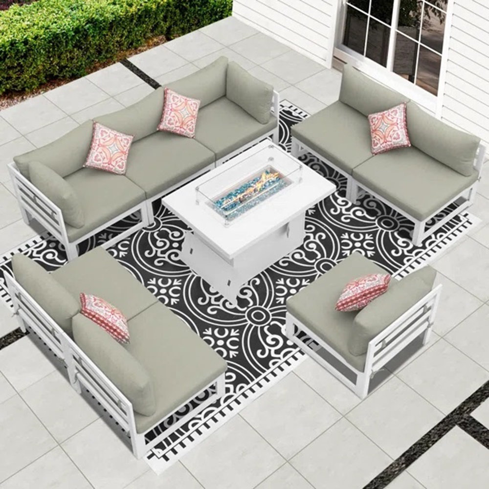 Hokku Designs Hamadi 9 Piece Aluminum Complete Patio Furniture Set with ...
