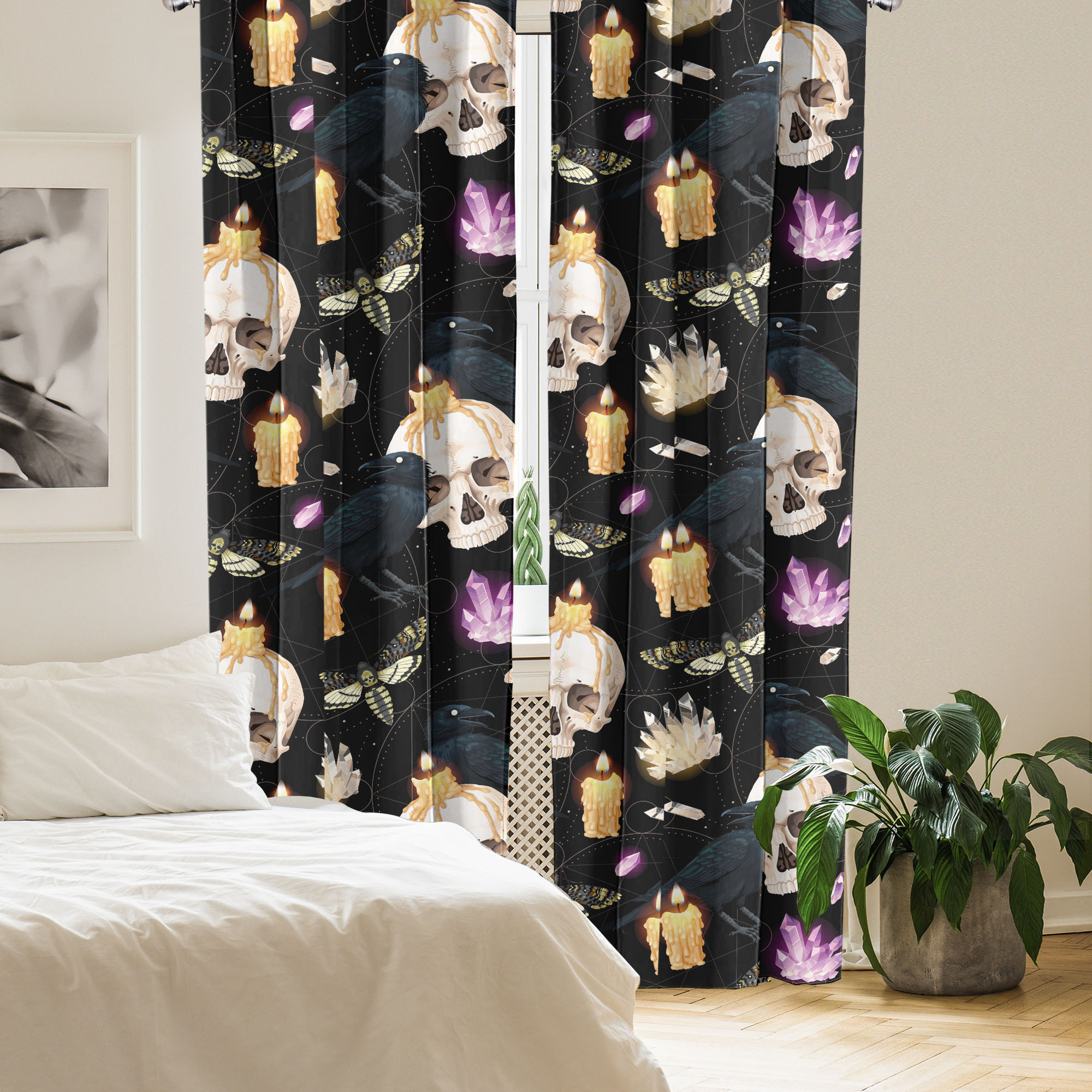East Urban Home Gothic Art Curtains Spooky Ravens Death Moth Pair ...
