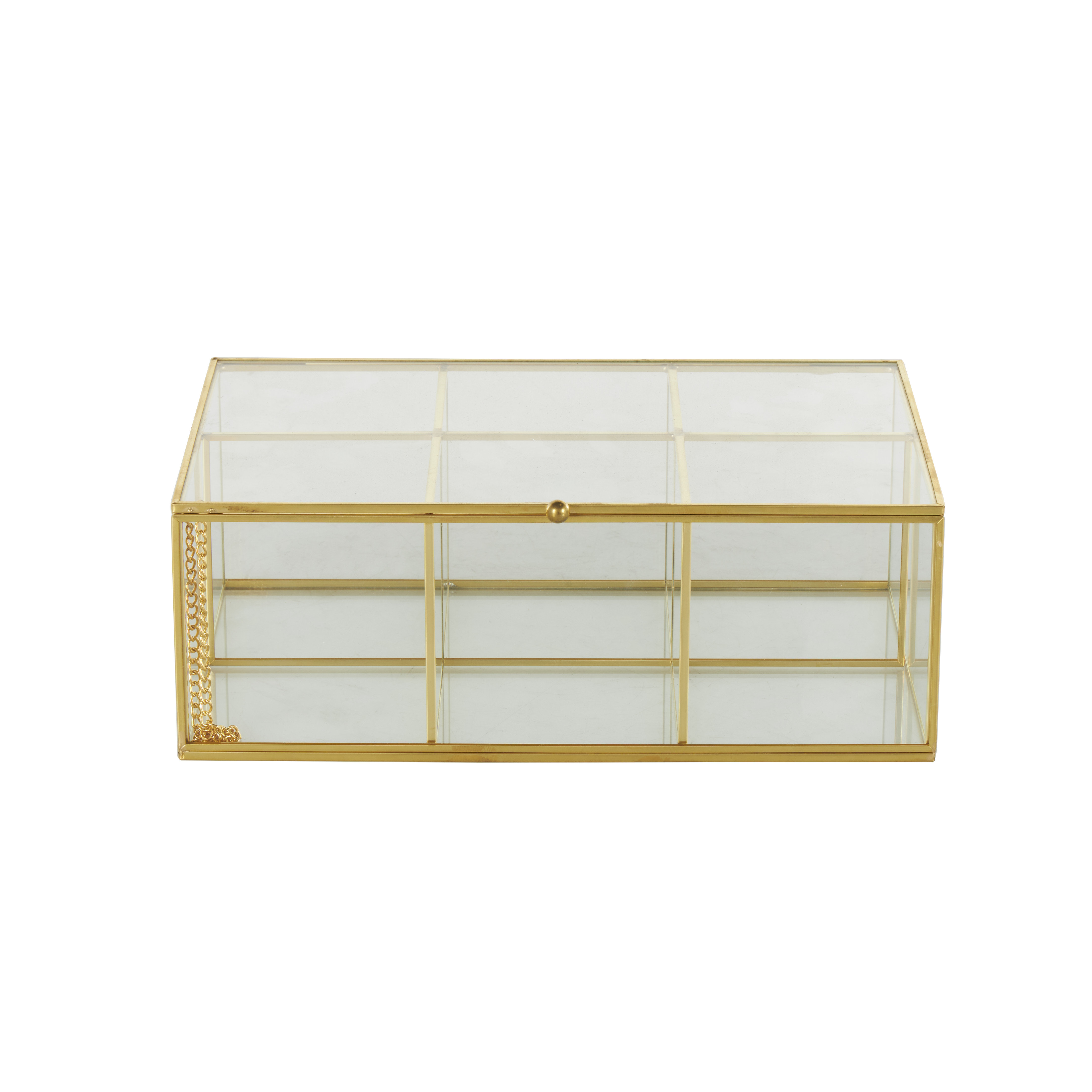 Mercer41 Glass 6 Slot Decorative Clear Jewelry Box with Gold Metal ...
