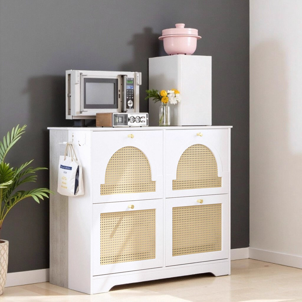 Bay Isle Home™ Mid-Century White Shoe Cabinet with Rattan Doors ...