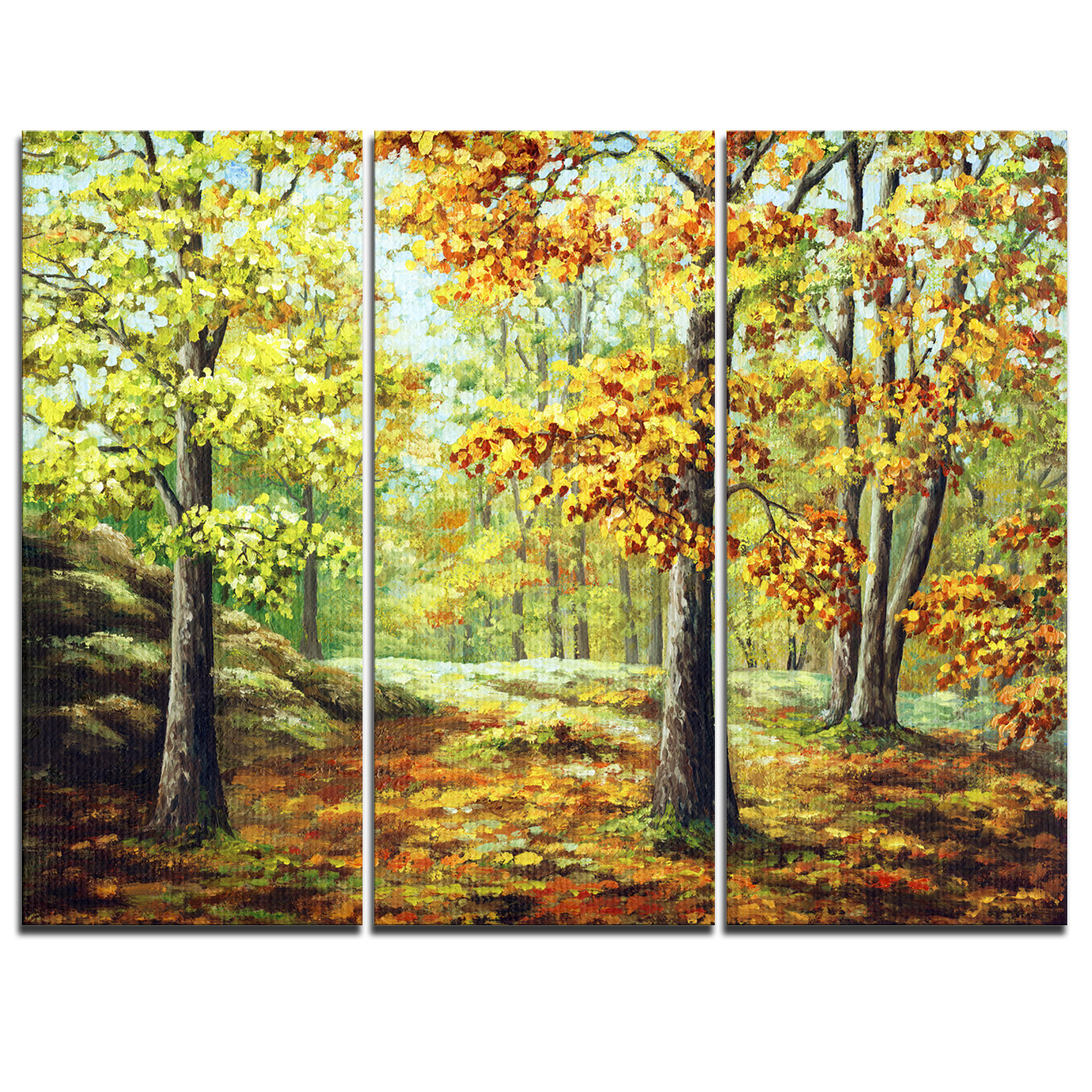 Design Art Autumn Wood - 3 Piece Painting Print on Wrapped Canvas Set ...