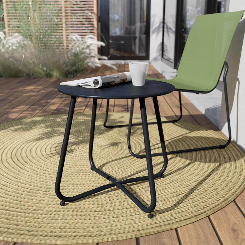 Ebern Designs Steel Patio Side Table, Weather Resistant Outdoor Round ...