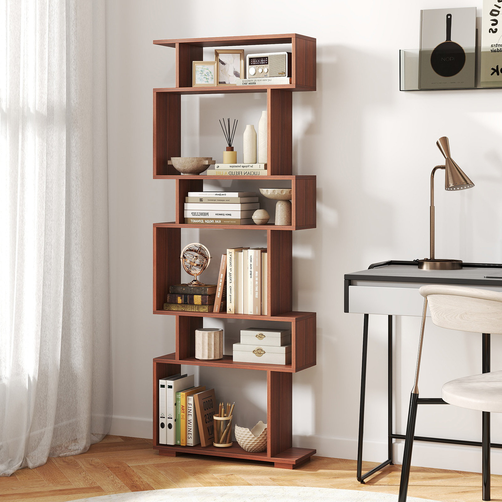 Ebern Designs 6-tier Storage Bookshelf S-shaped Geometric Bookcase With ...