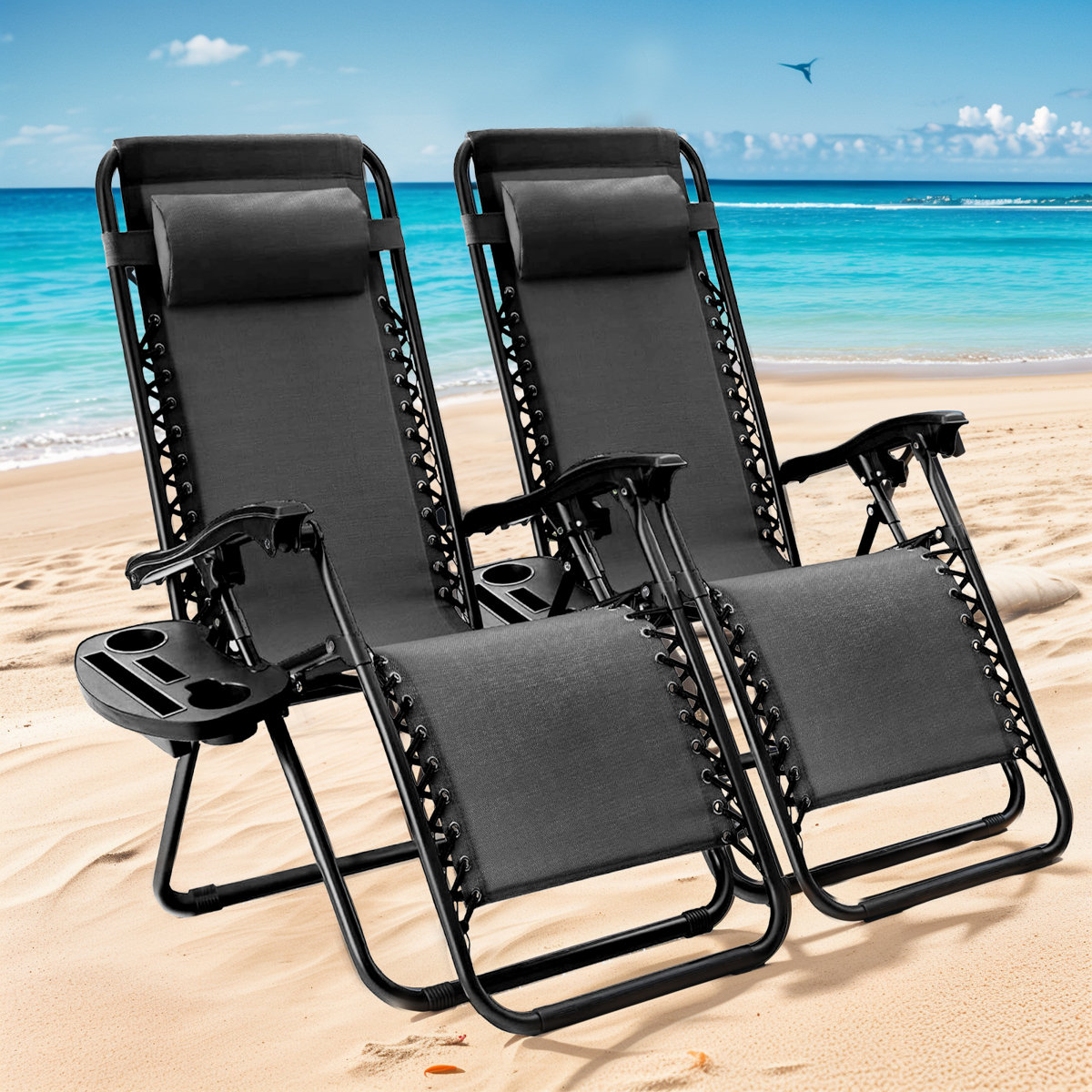 Arlmont & Co. Anais Reclining Folding Zero Gravity Chair (Set of 2 ...