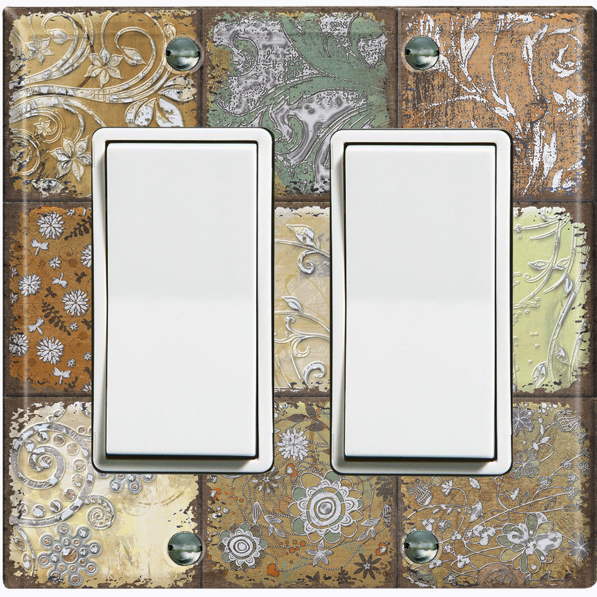 WorldAcc Flower Damask Faded Block Print 2-Gang Rocker Wall Plate ...