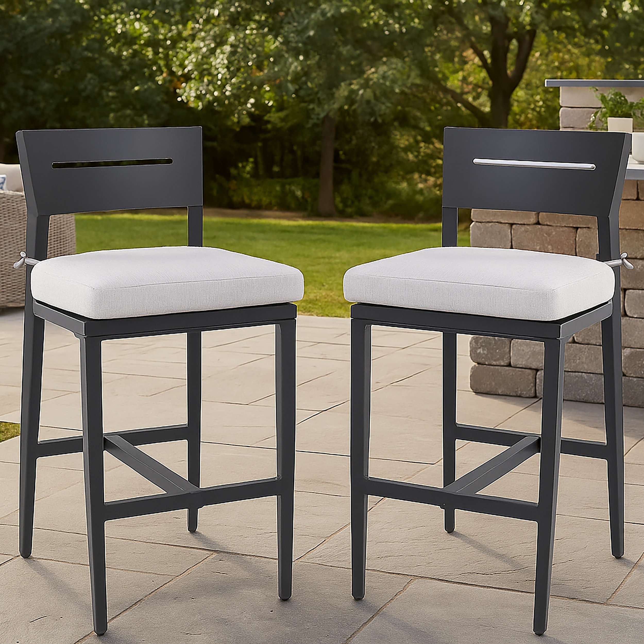 Corrigan Studio® 2-Piece Modern Outdoor Bar Stools, Aluminum Patio ...