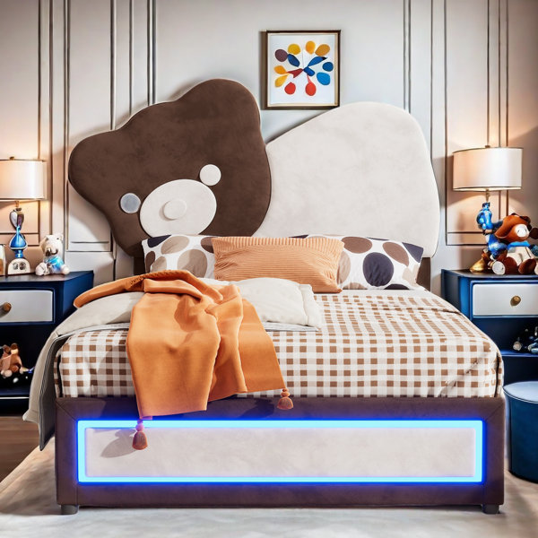 Disney Upholstered Platform Bed With Bear Shaped Headboard And Led ...