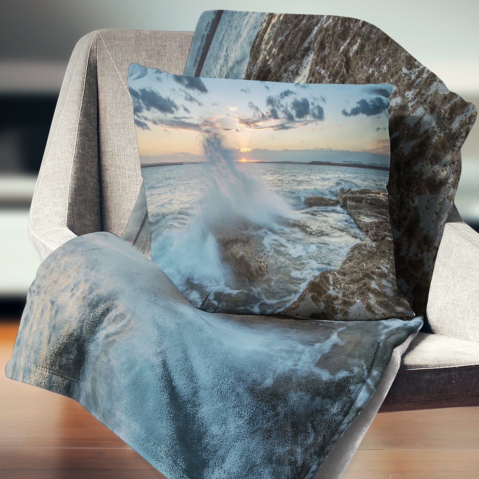 Design Art Sunset at Sydney Seashore - Sea & Shore Printed Throw Pillow | Wayfair