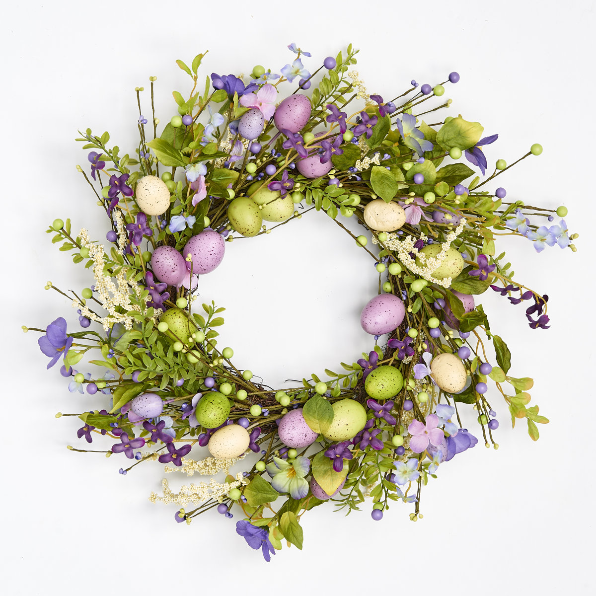 The Holiday Aisle® 20" Easter Artificial Eggs & Foliage Wreath ...