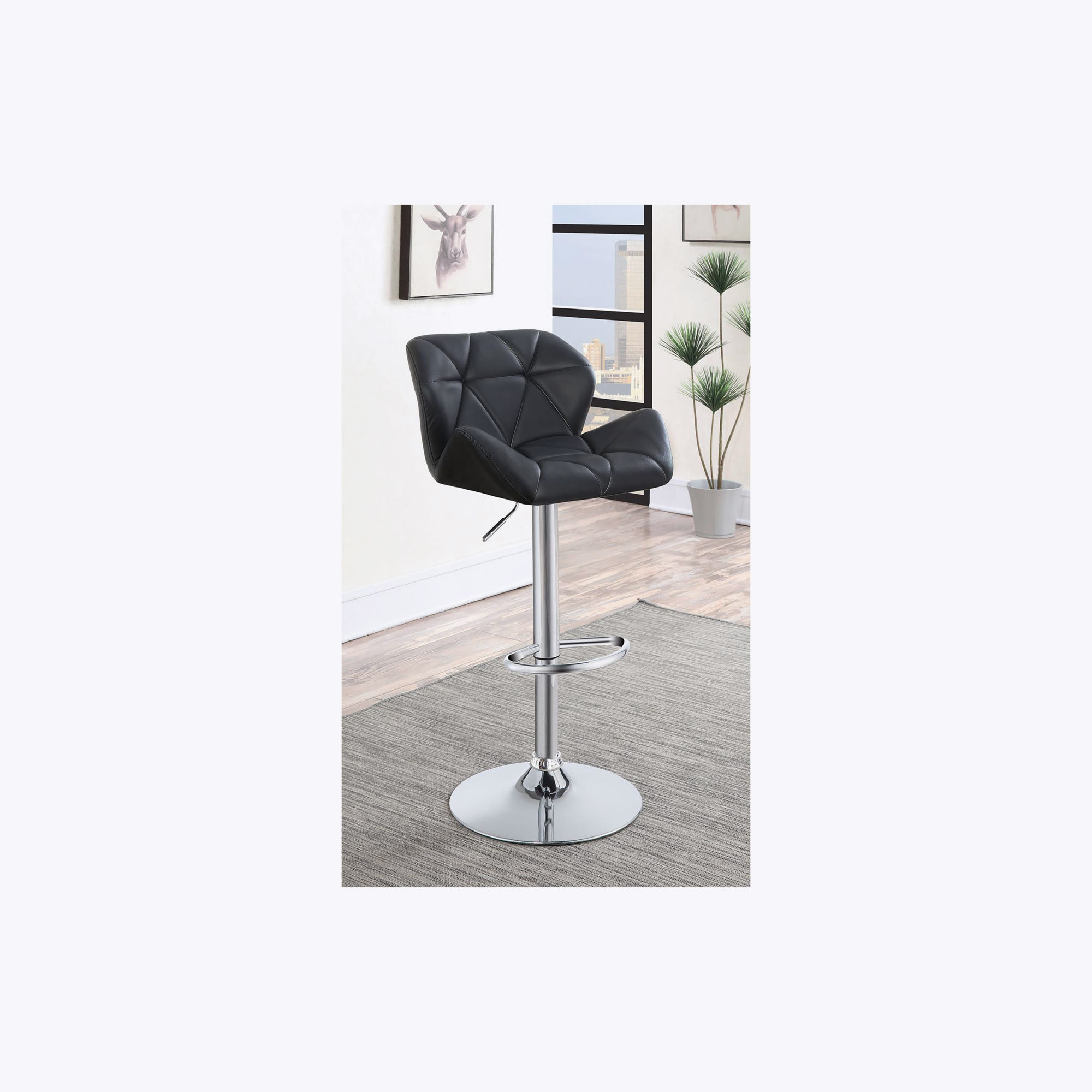 Orren Ellis Chrome and Black Adjustable Bar Stool (Set of 2) | Wayfair