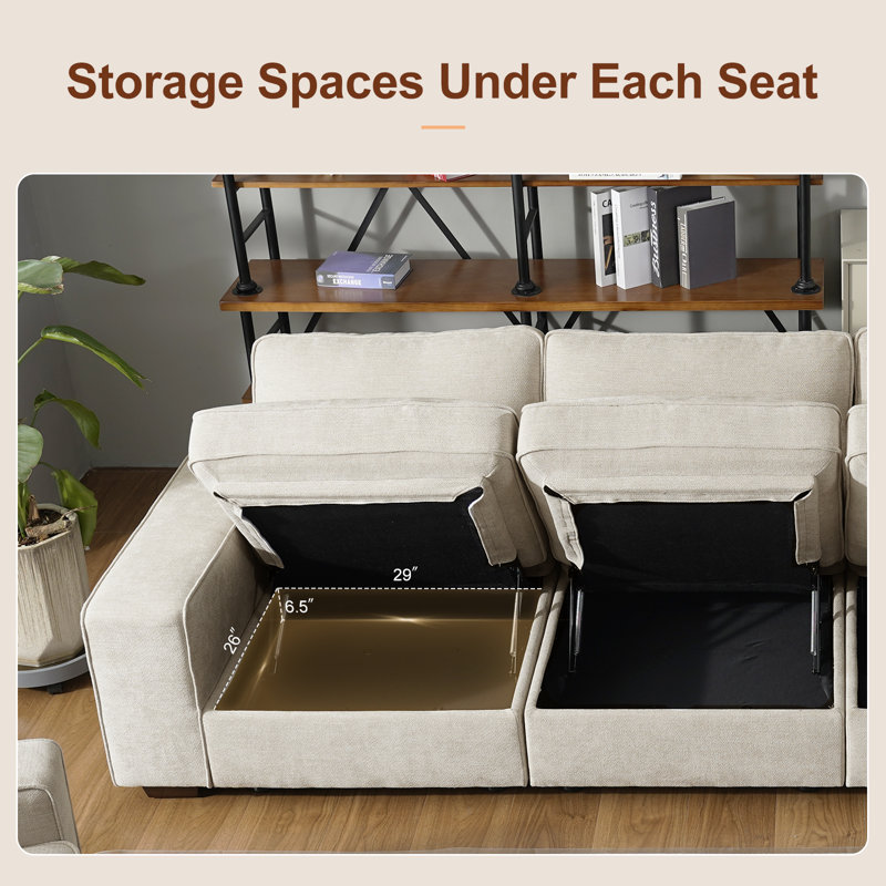 Ebern Designs Peppel 128" Upholstered 4 seater Sofa with 4 Storage ...