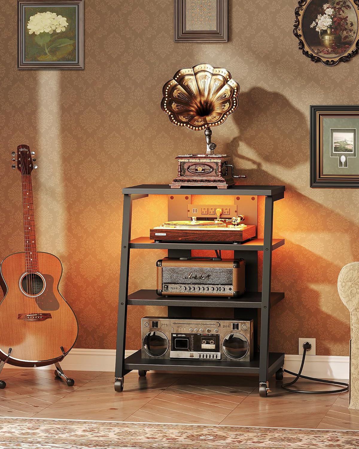 Hokku Designs 4-Tier AV Media Stand With Wheels, Stereo Stands, Media ...