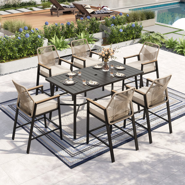 Orren Ellis 6 - Person Rectangular Outdoor Dining Set With Cushions ...