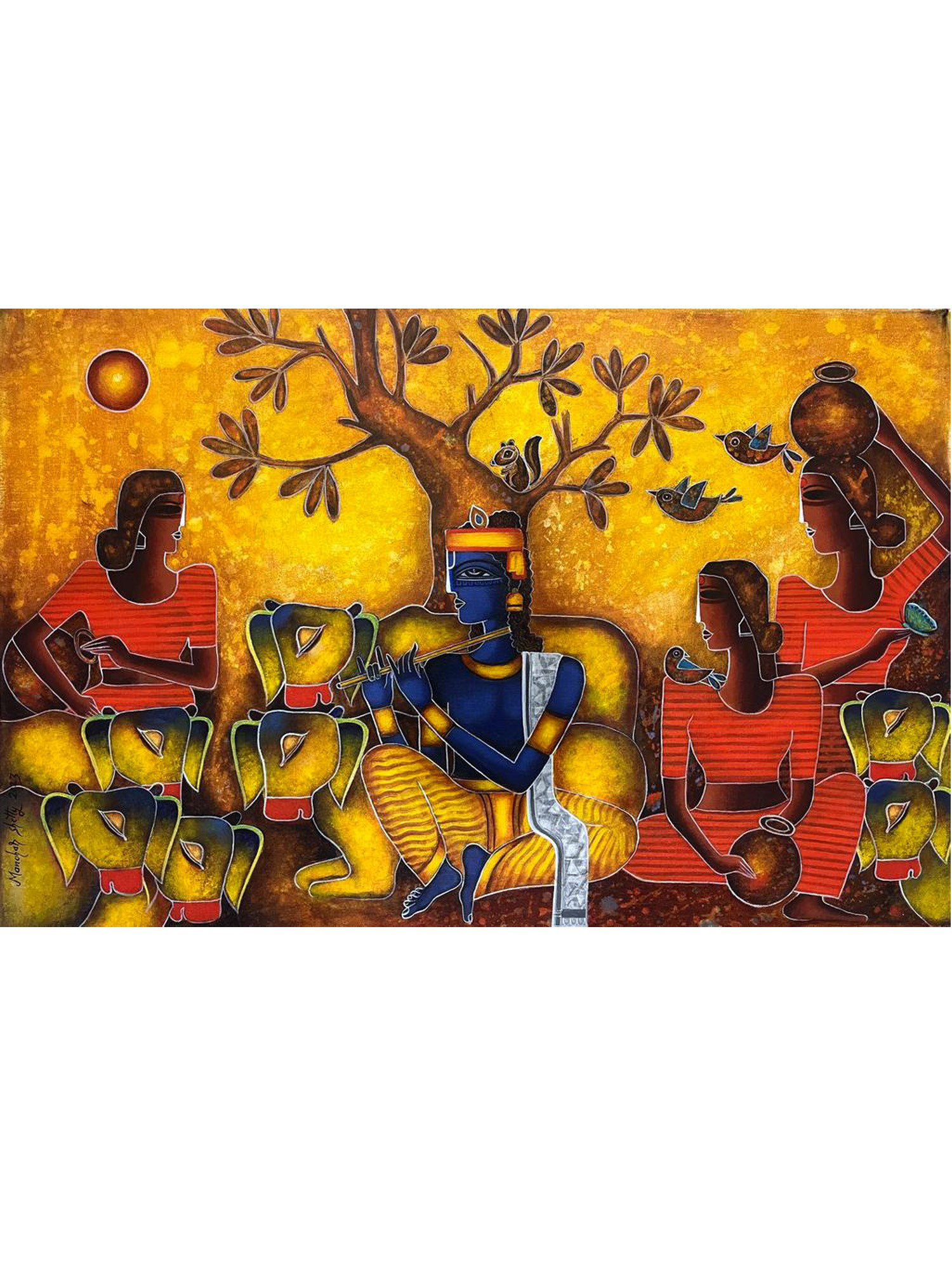 Exotic India Krishna And Gopikas | Acrylic On Canvas | By Manohar ...