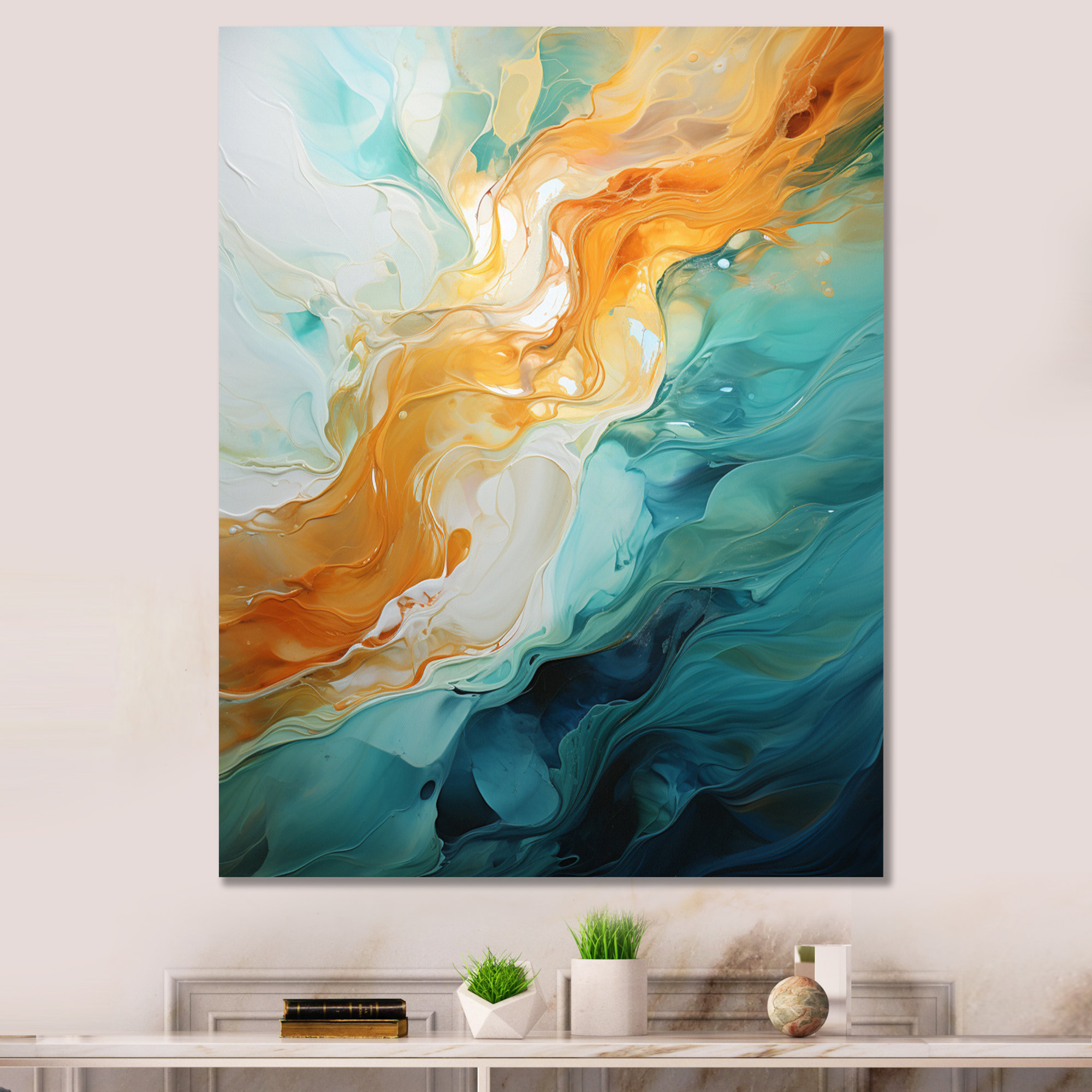 Ivy Bronx Yellow Teal Abstract Fractal Infinite Ripples On Canvas Print ...