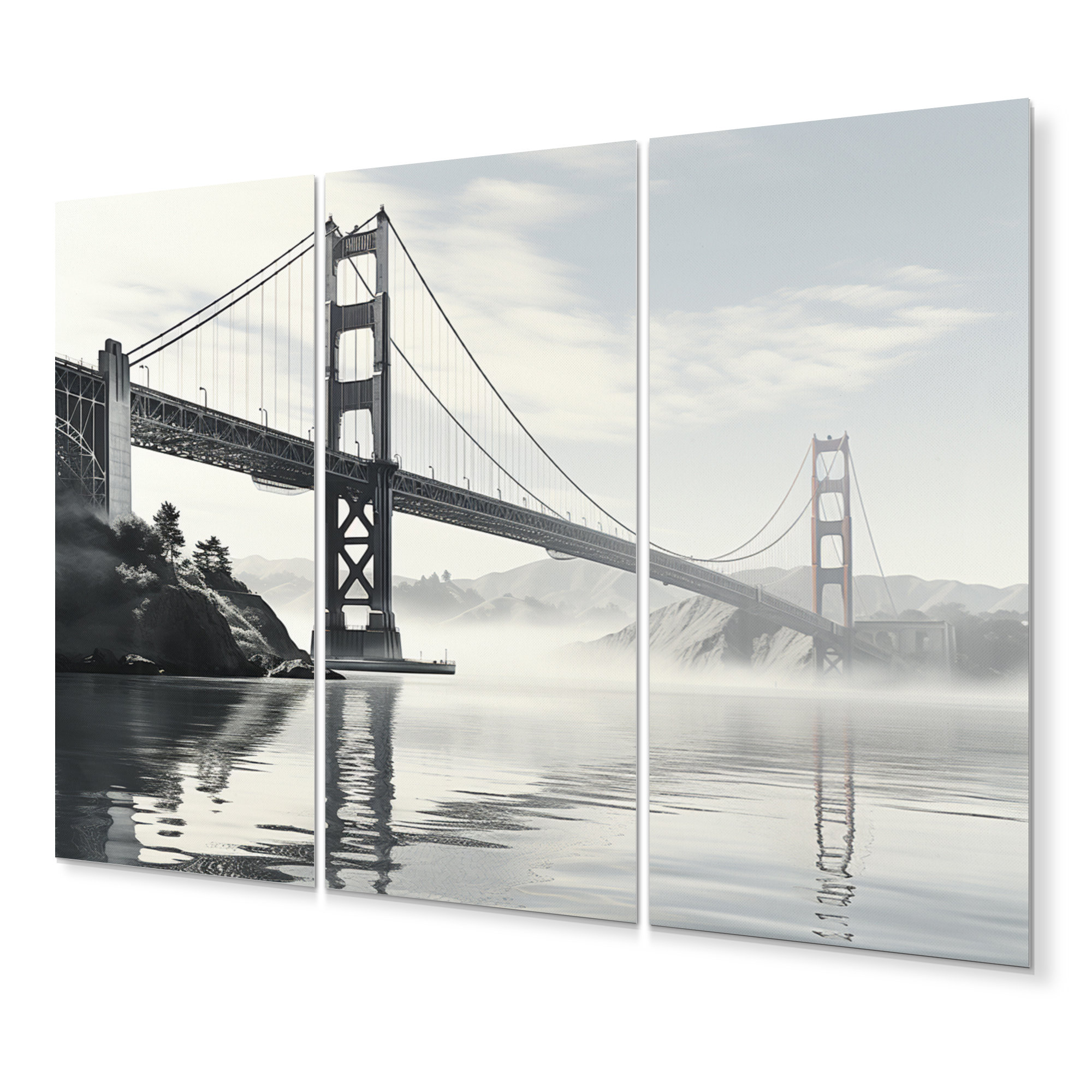 Design Art Grey Bridge Golden Gate Monochrome - Architecture Metal Wall ...